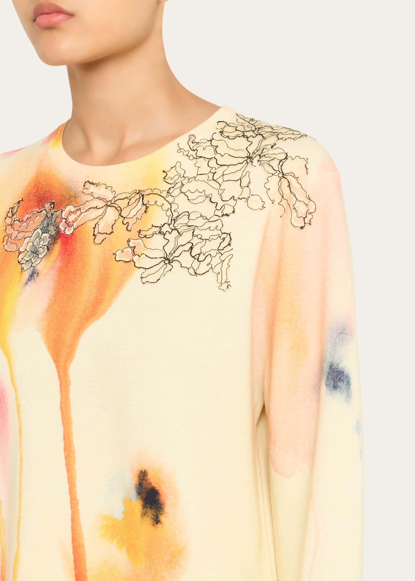 Jason Wu Collection Watercolor Floral Lace Applique Wool Sweater ...