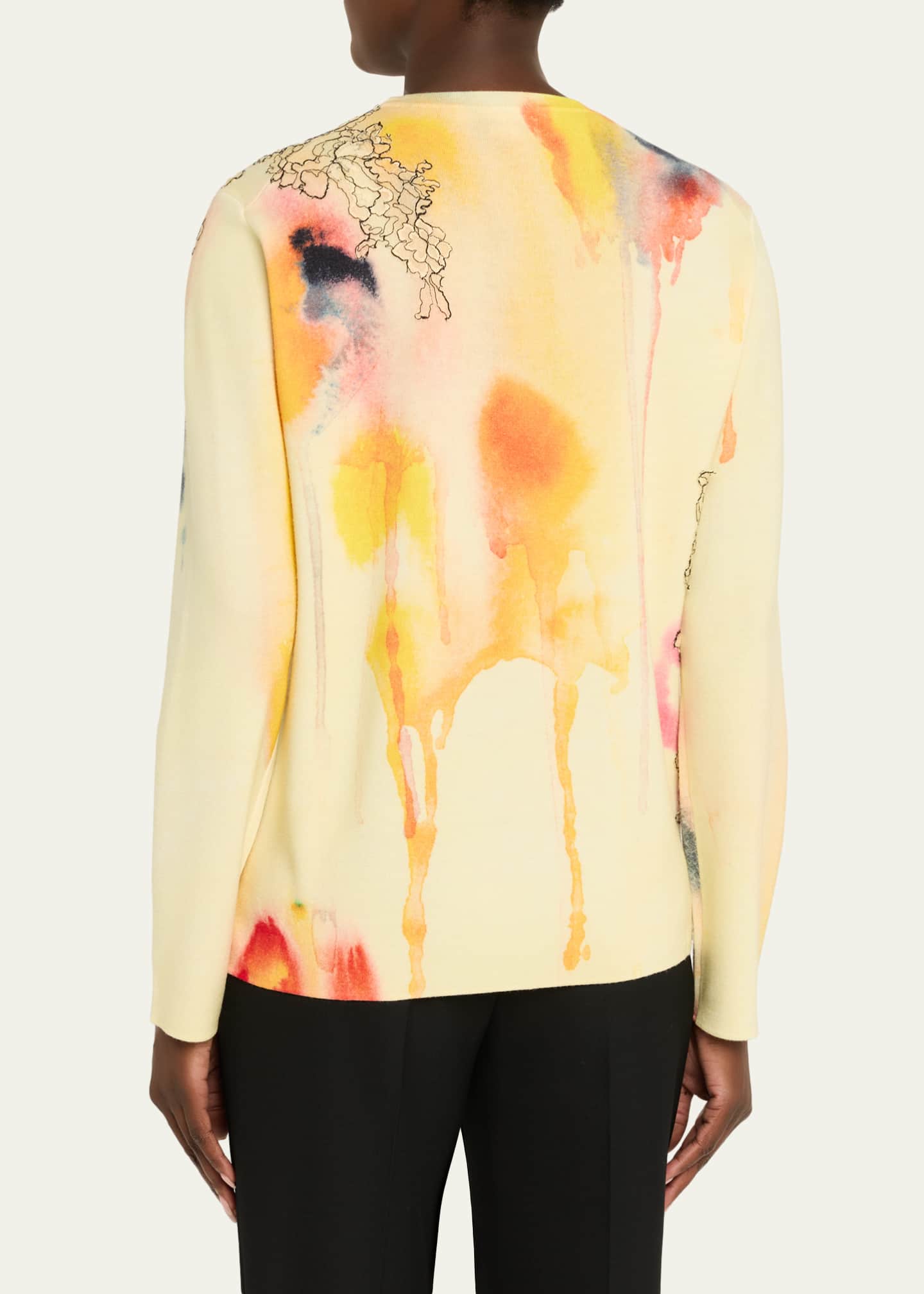 Jason Wu Collection Lace-Trim Watercolor Floral Print Crewneck Sweater ...