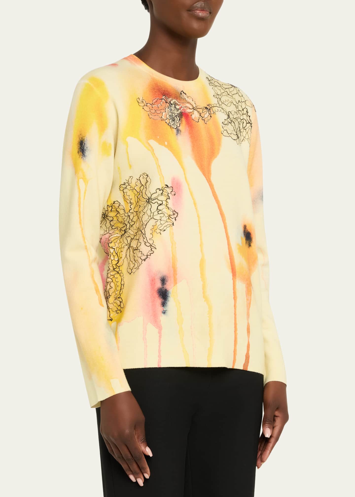 Jason Wu Collection Lace-Trim Watercolor Floral Print Crewneck Sweater ...