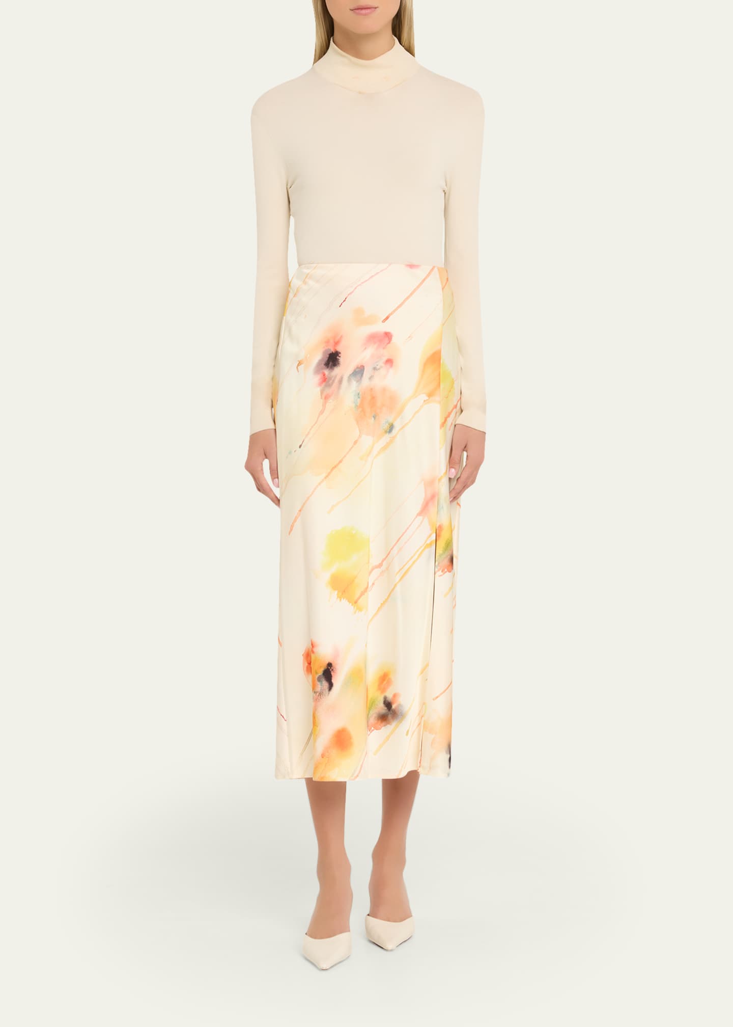 Jason Wu Collection Washed Satin Floral-Print Midi Skirt - Bergdorf Goodman