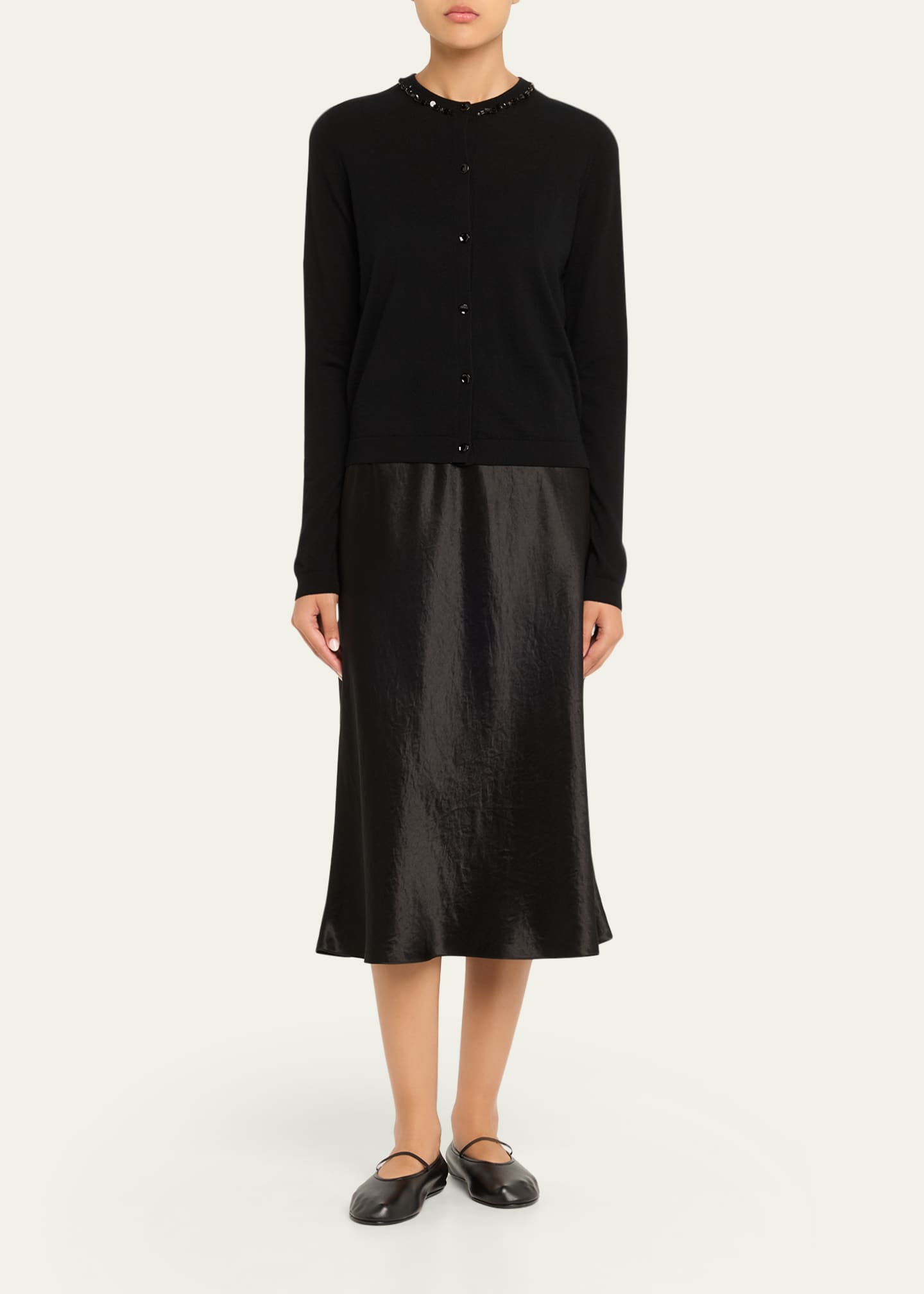 Jason Wu Collection Beaded Satin & Merino Wool Cardigan - Bergdorf Goodman