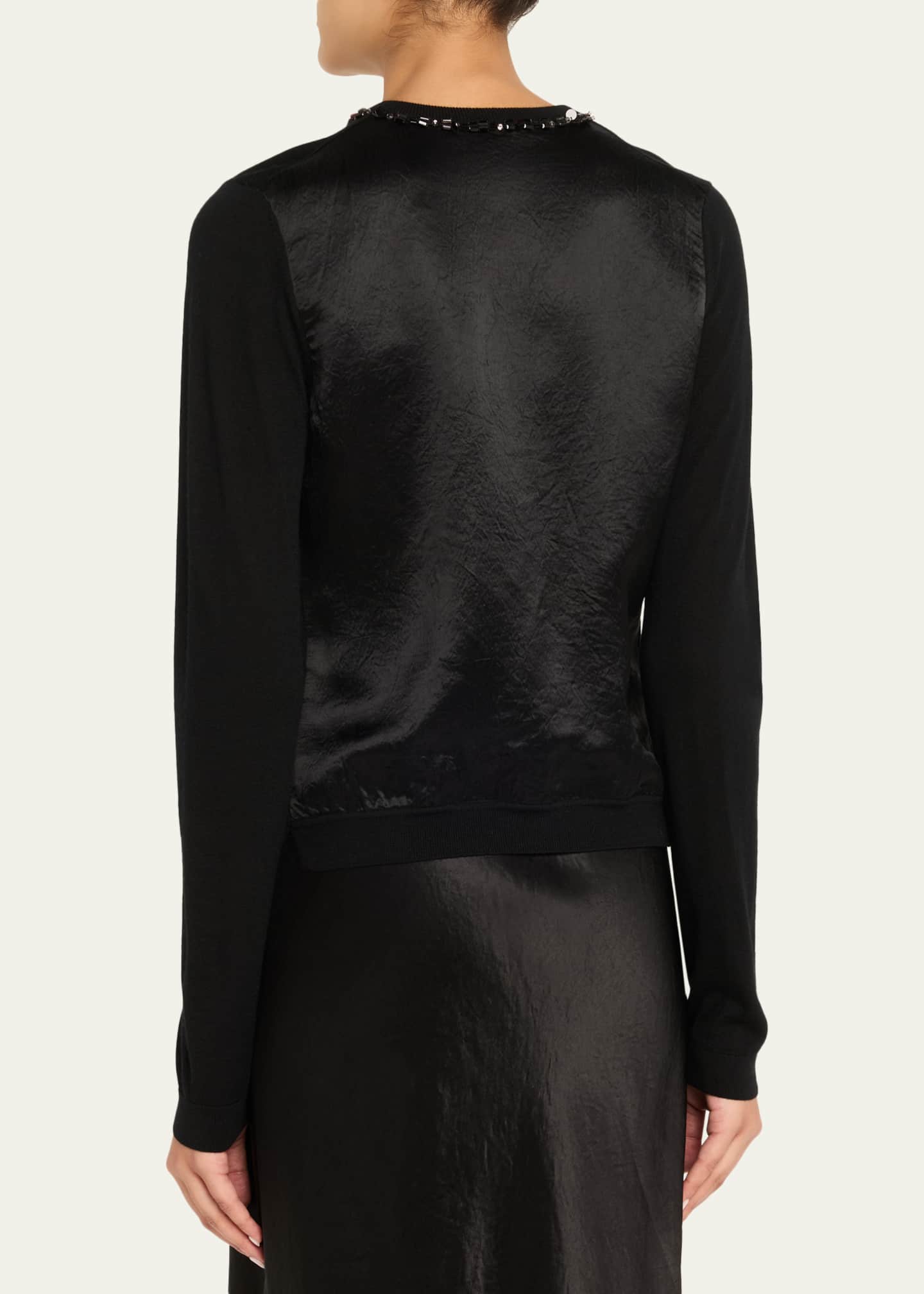 Jason Wu Collection Beaded Satin & Merino Wool Cardigan - Bergdorf Goodman