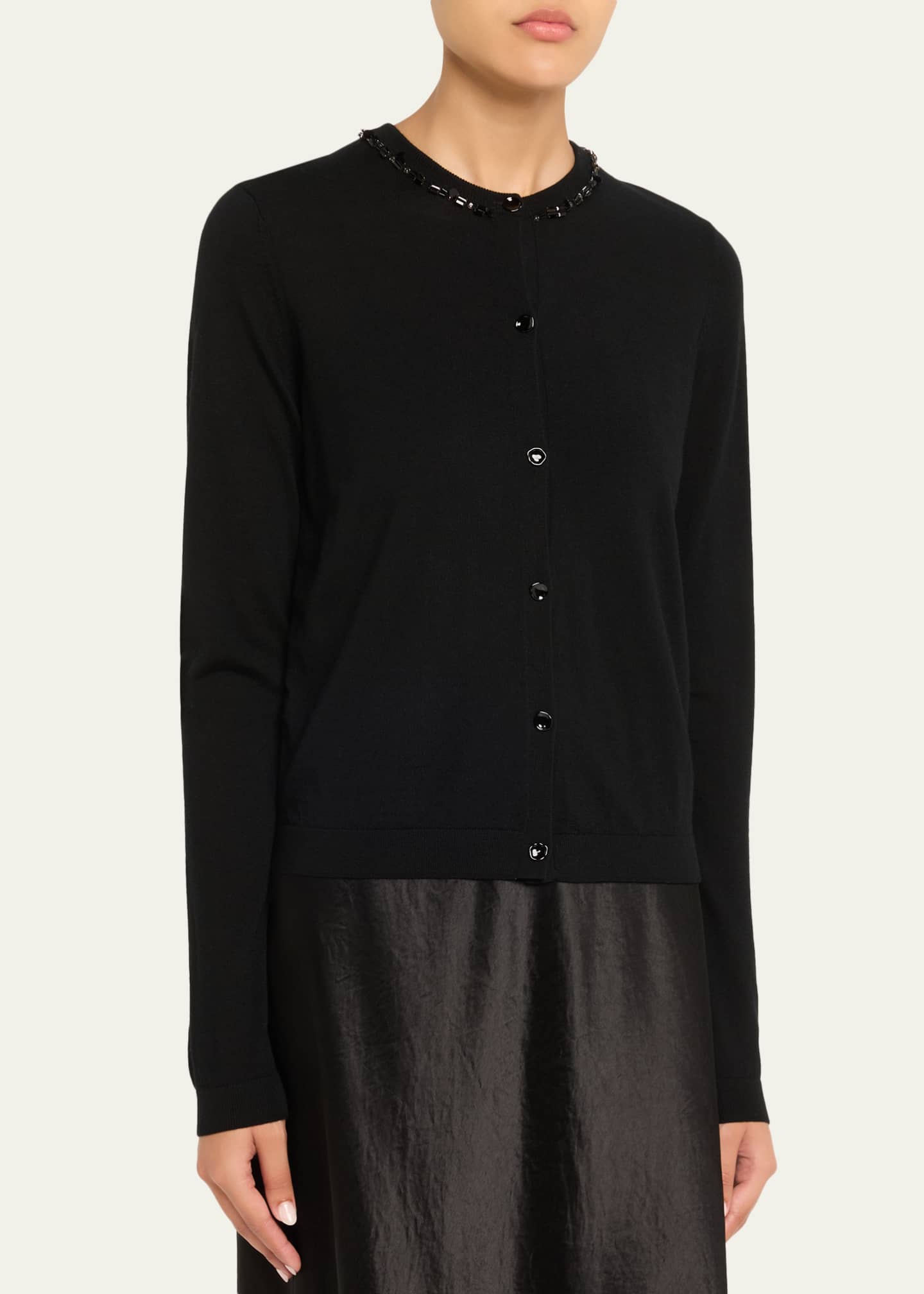 Jason Wu Collection Beaded Satin & Merino Wool Cardigan - Bergdorf Goodman