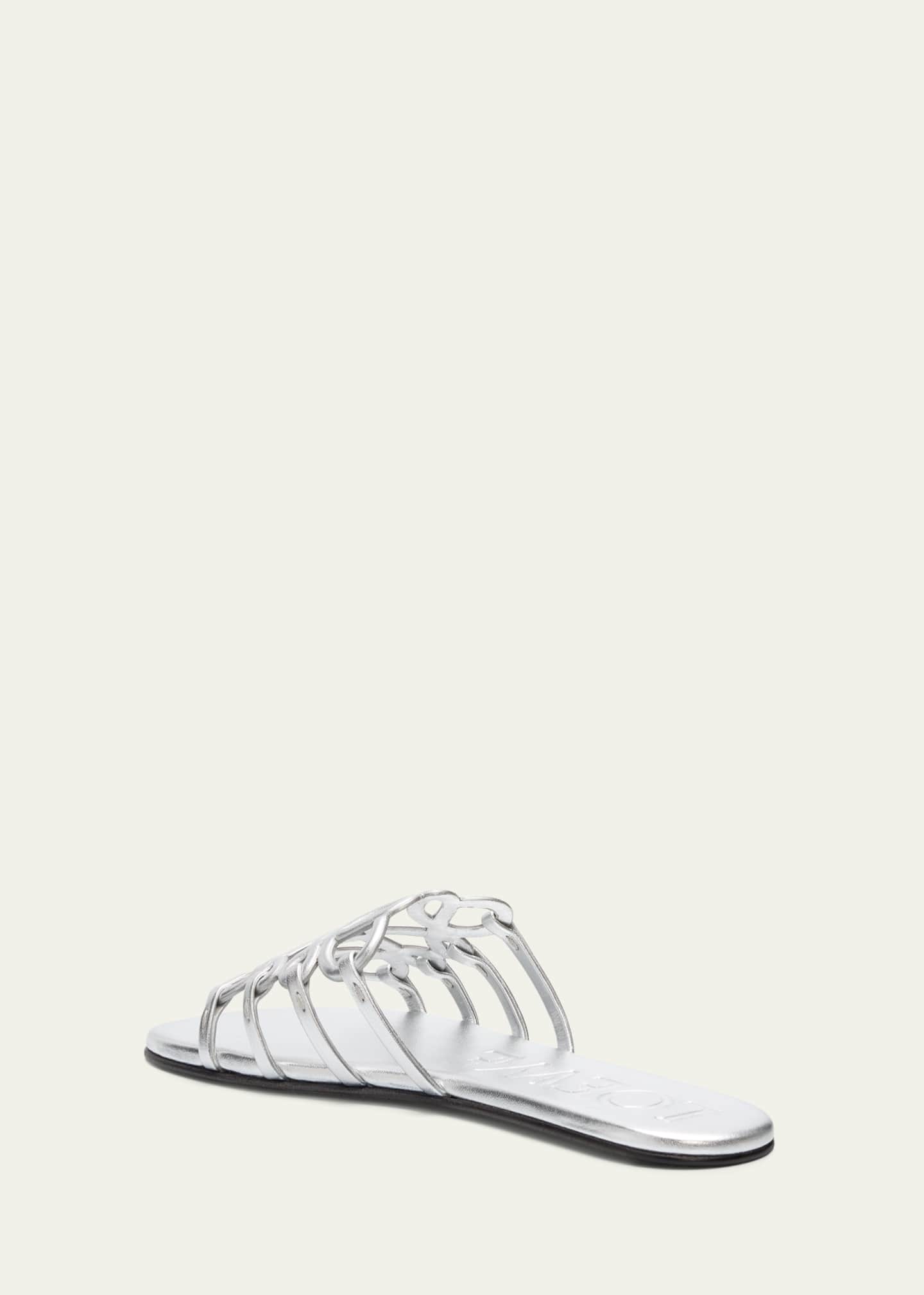 Loewe x Paula's Ibiza Petal Anagram Metallic Leather Slide Sandals ...