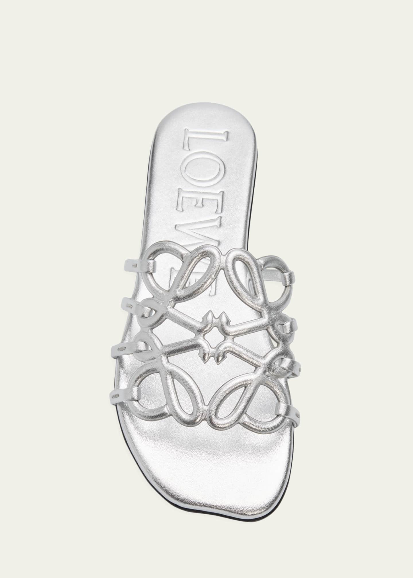 Loewe x Paula's Ibiza Petal Anagram Metallic Leather Slide Sandals ...