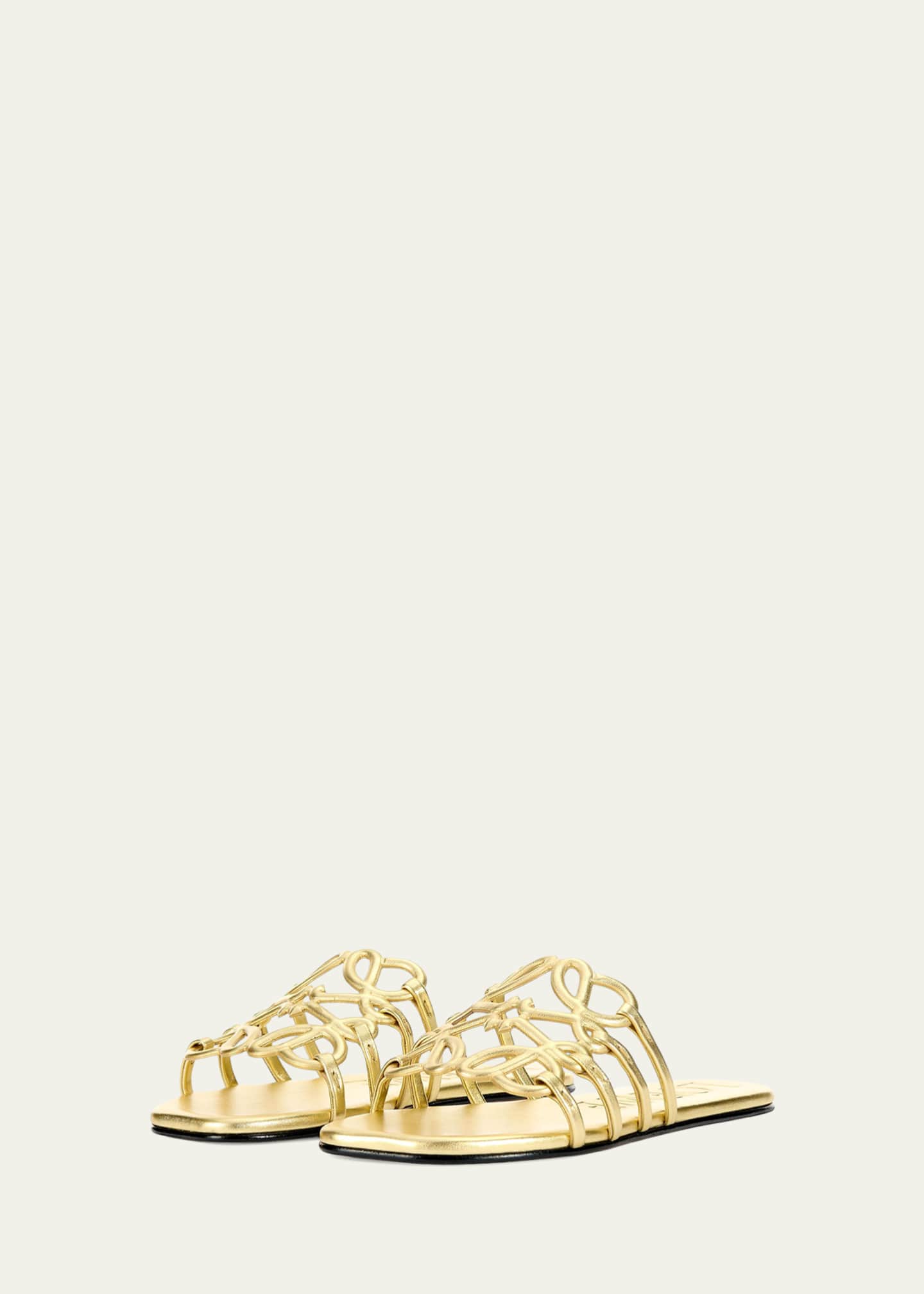 Loewe x Paula's Ibiza Petal Anagram Metallic Leather Slide Sandals ...