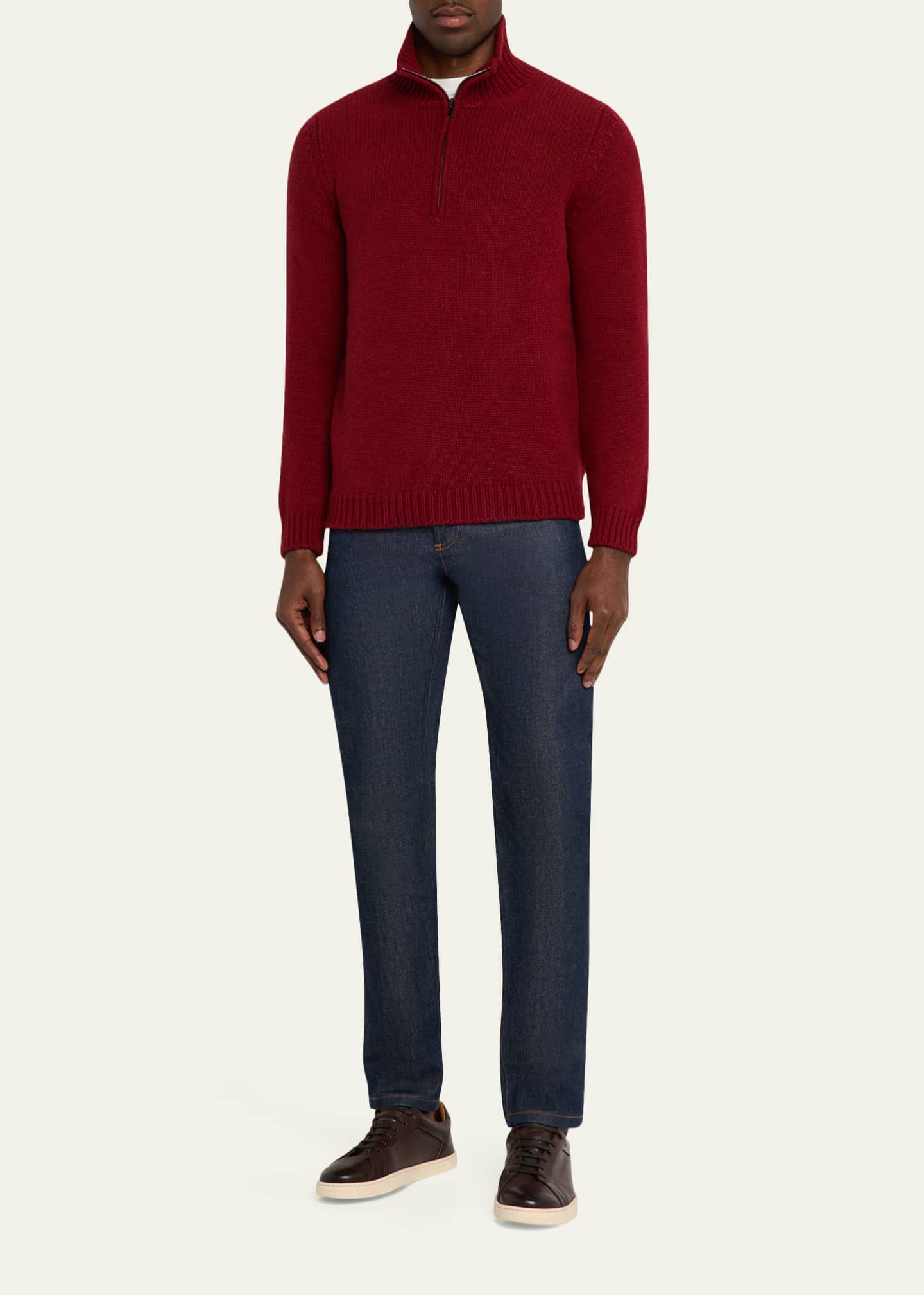 Anderson & Sheppard Men's Plain Knit Cashmere Quarter-Zip Sweater ...