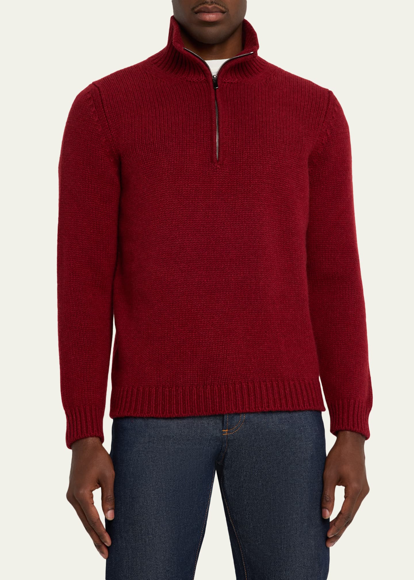Anderson & Sheppard Men's Plain Knit Cashmere Quarter-Zip Sweater ...