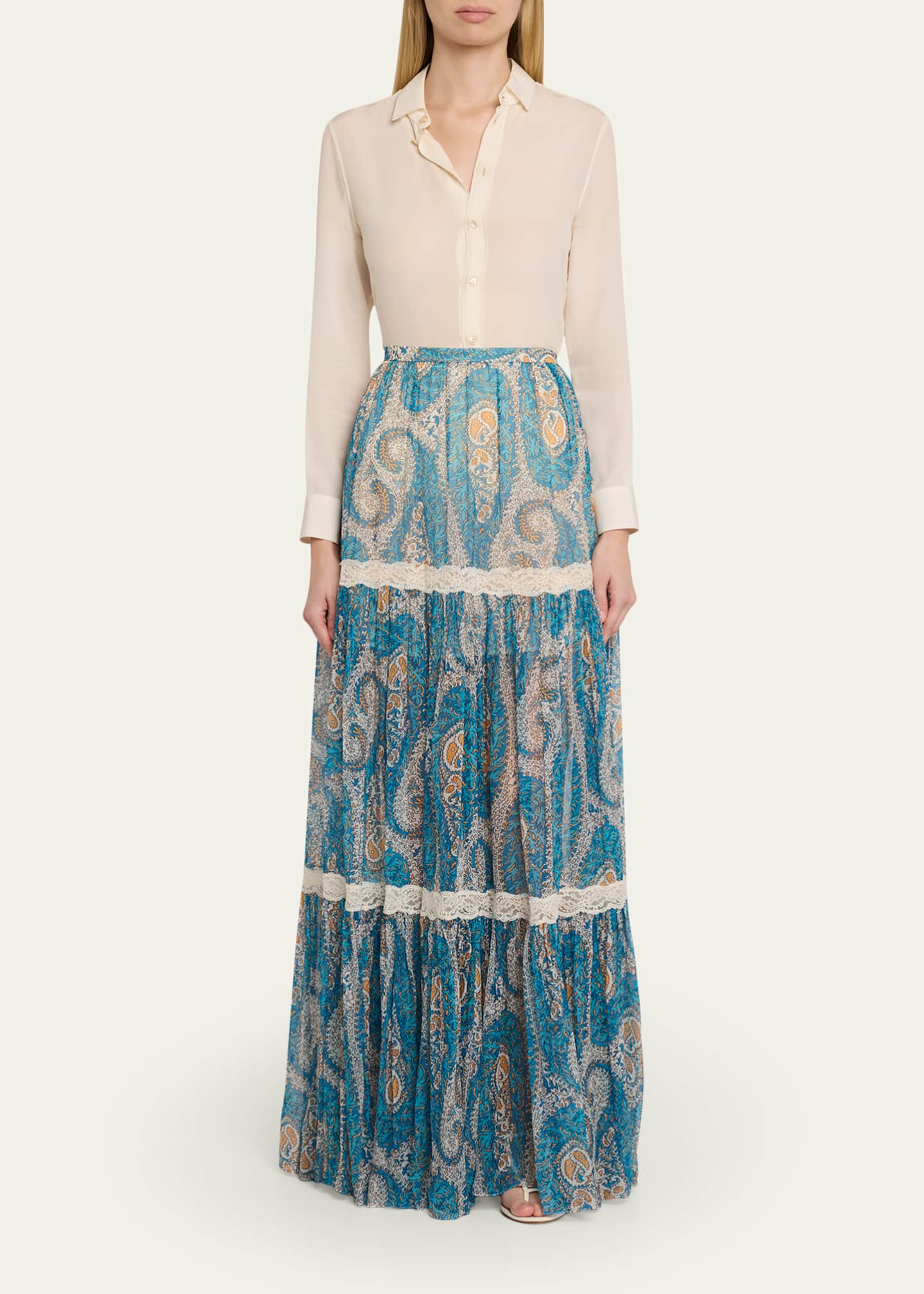 Etro Lace-Trimmed Paisley Maxi Skirt - Bergdorf Goodman