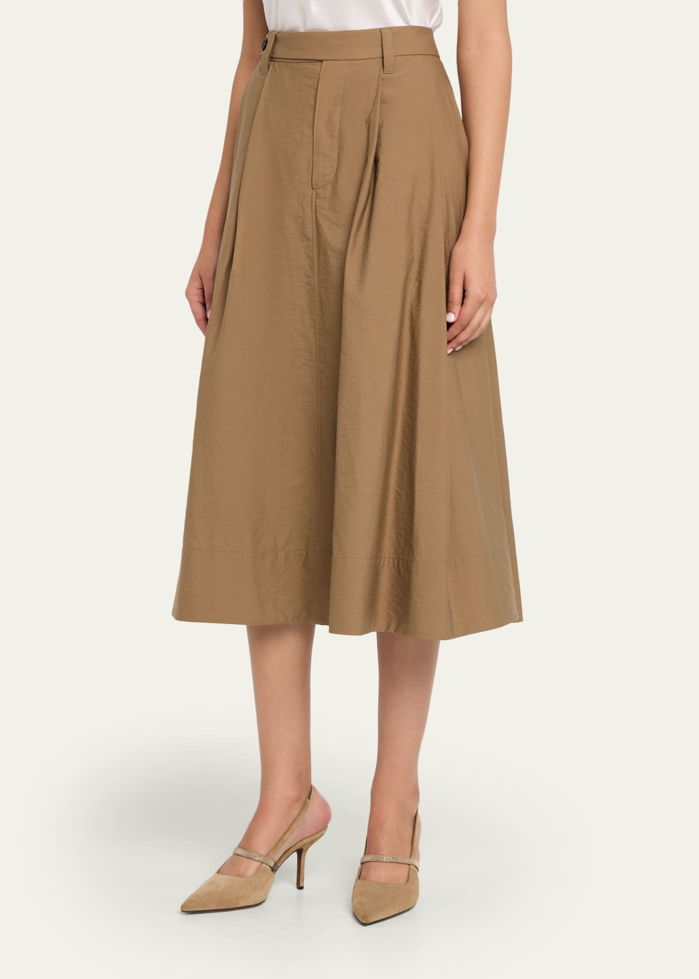 Brunello Cucinelli Techno Cotton Poplin A-Line Midi Skirt - Bergdorf ...