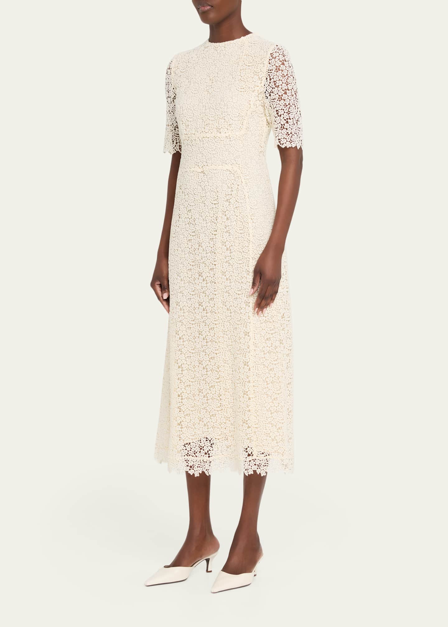 Kiton Guipure Lace Short-Sleeve Midi Dress - Bergdorf Goodman