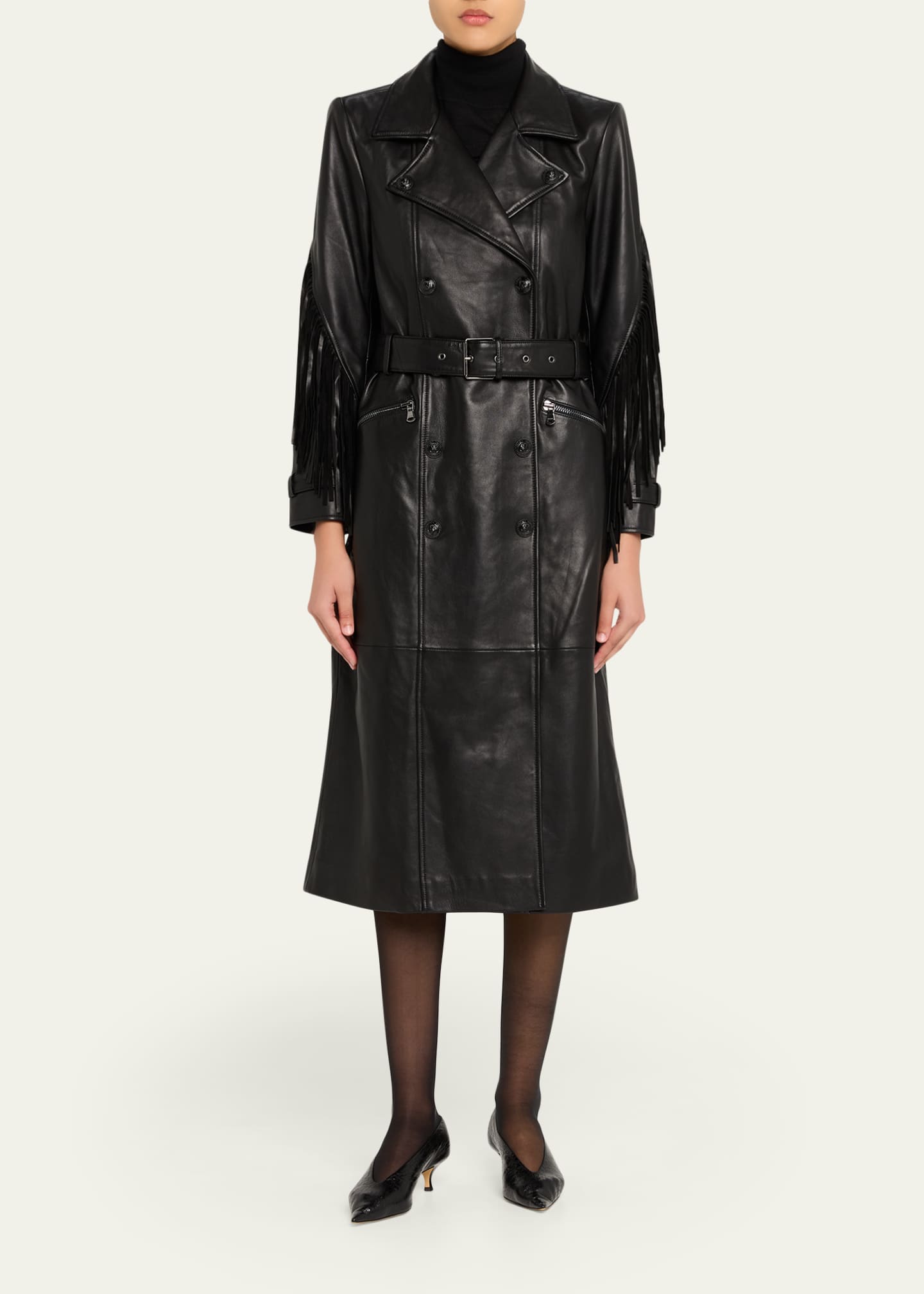L'Agence Celina Leather Fringe Trench Coat - Bergdorf Goodman