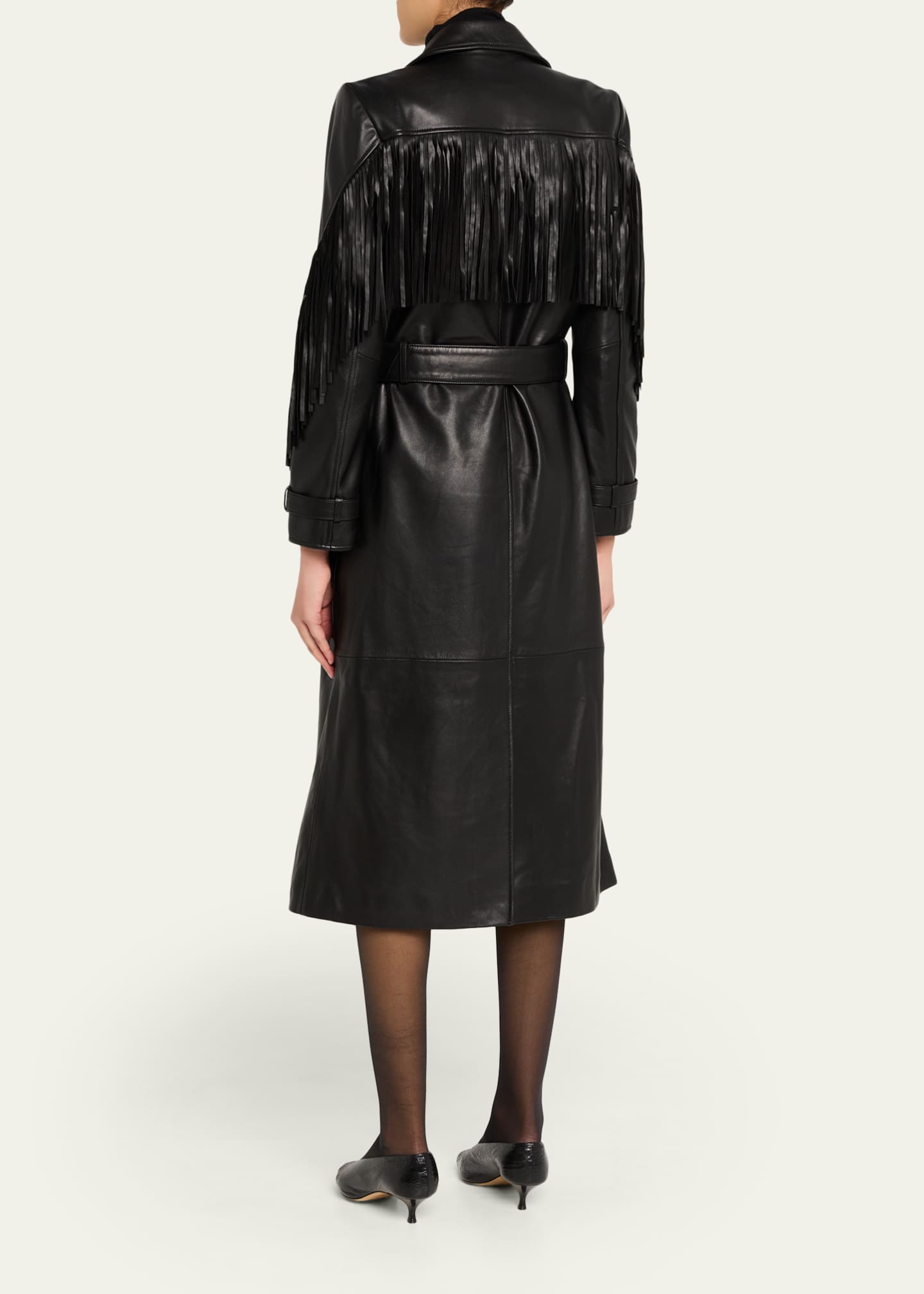 L'Agence Celina Leather Fringe Trench Coat - Bergdorf Goodman