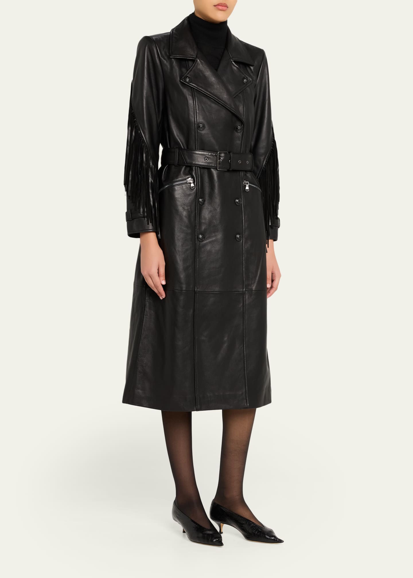 L'Agence Celina Leather Fringe Trench Coat - Bergdorf Goodman