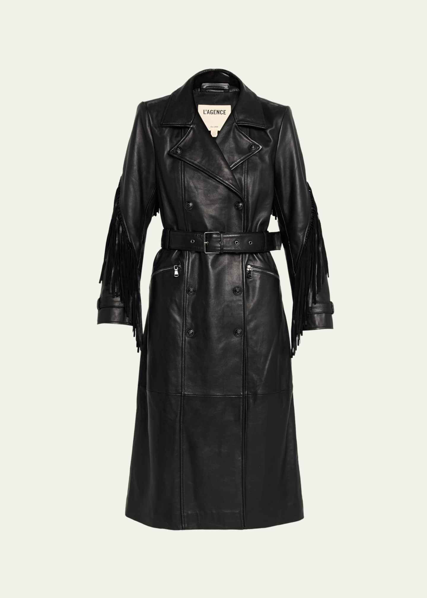 L'Agence Celina Leather Fringe Trench Coat - Bergdorf Goodman