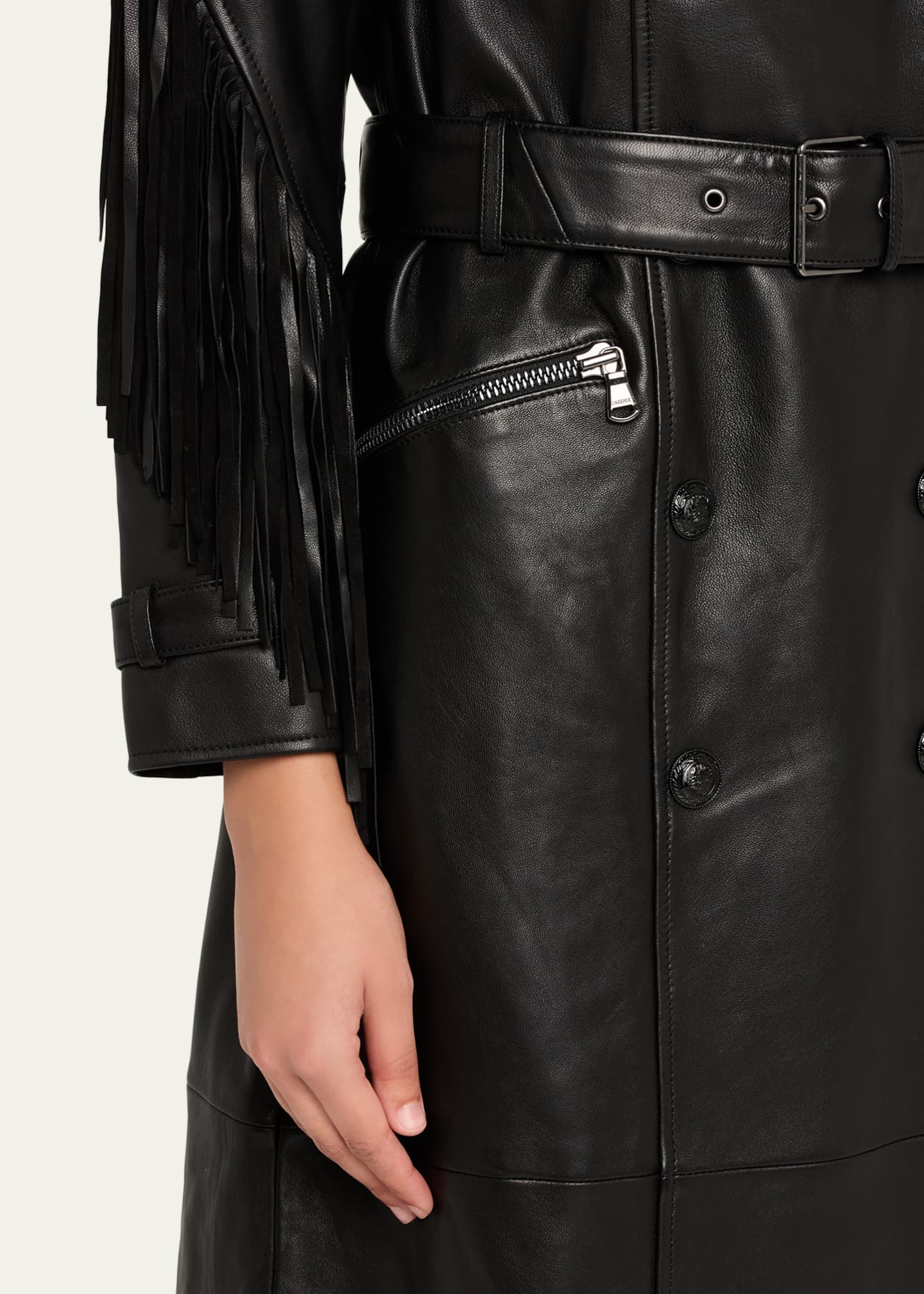 L'Agence Celina Leather Fringe Trench Coat - Bergdorf Goodman