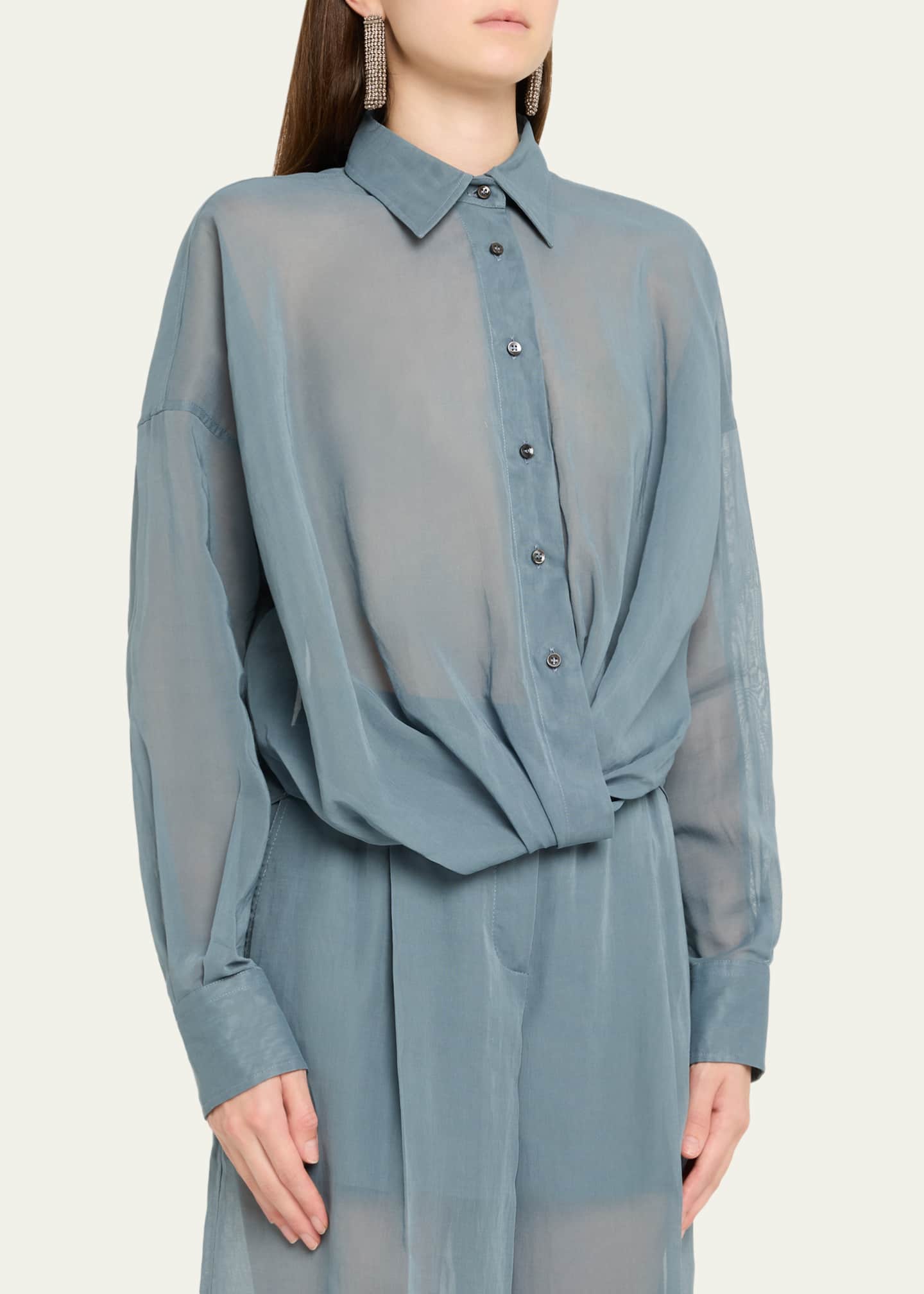 Brunello Cucinelli Twisted Sheer Cotton Button-Down Shirt - Bergdorf ...