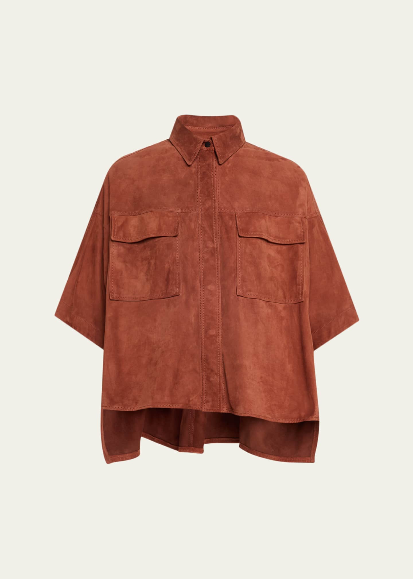 Brunello Cucinelli Suede Short-Sleeve Oversized Utility Shirt ...