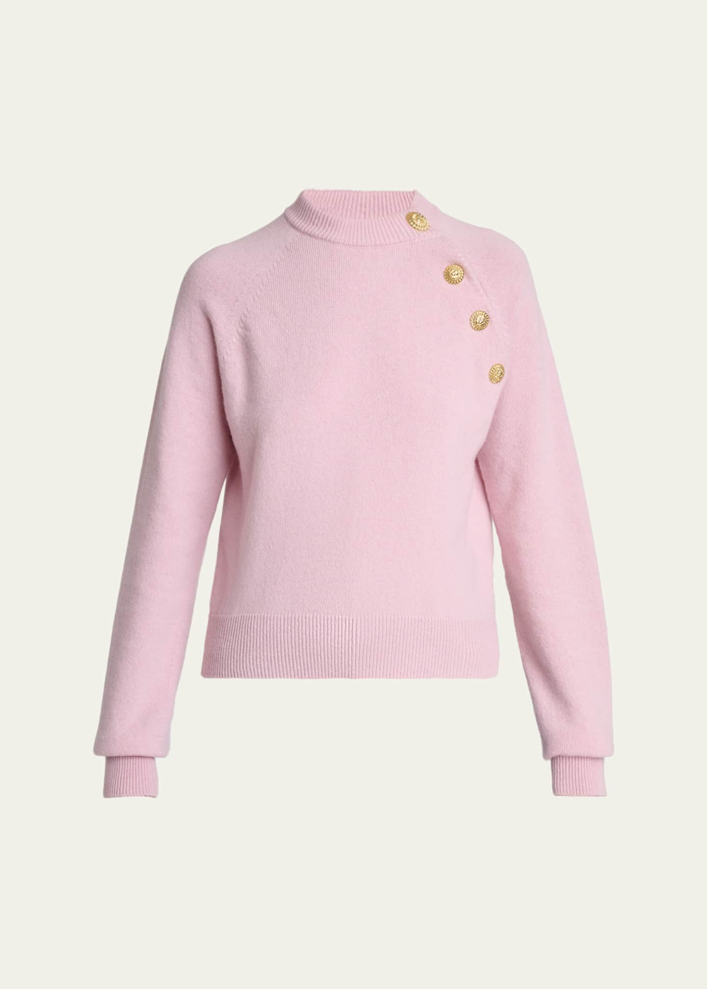 Balmain Buttoned Eco-Cashmere Crewneck Sweater - Bergdorf Goodman