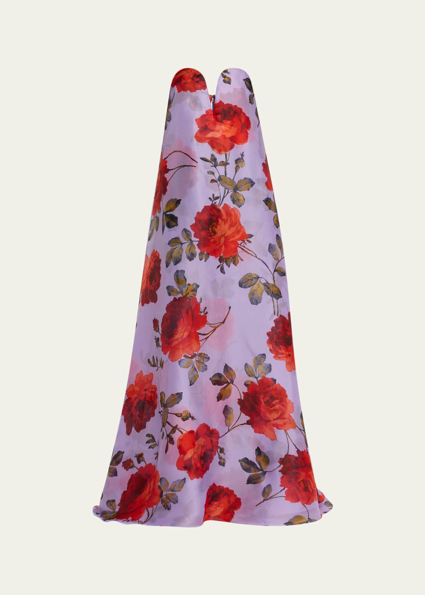 Carolina Herrera Plunging Strapless Rosette-Print Silk Chiffon Gown ...