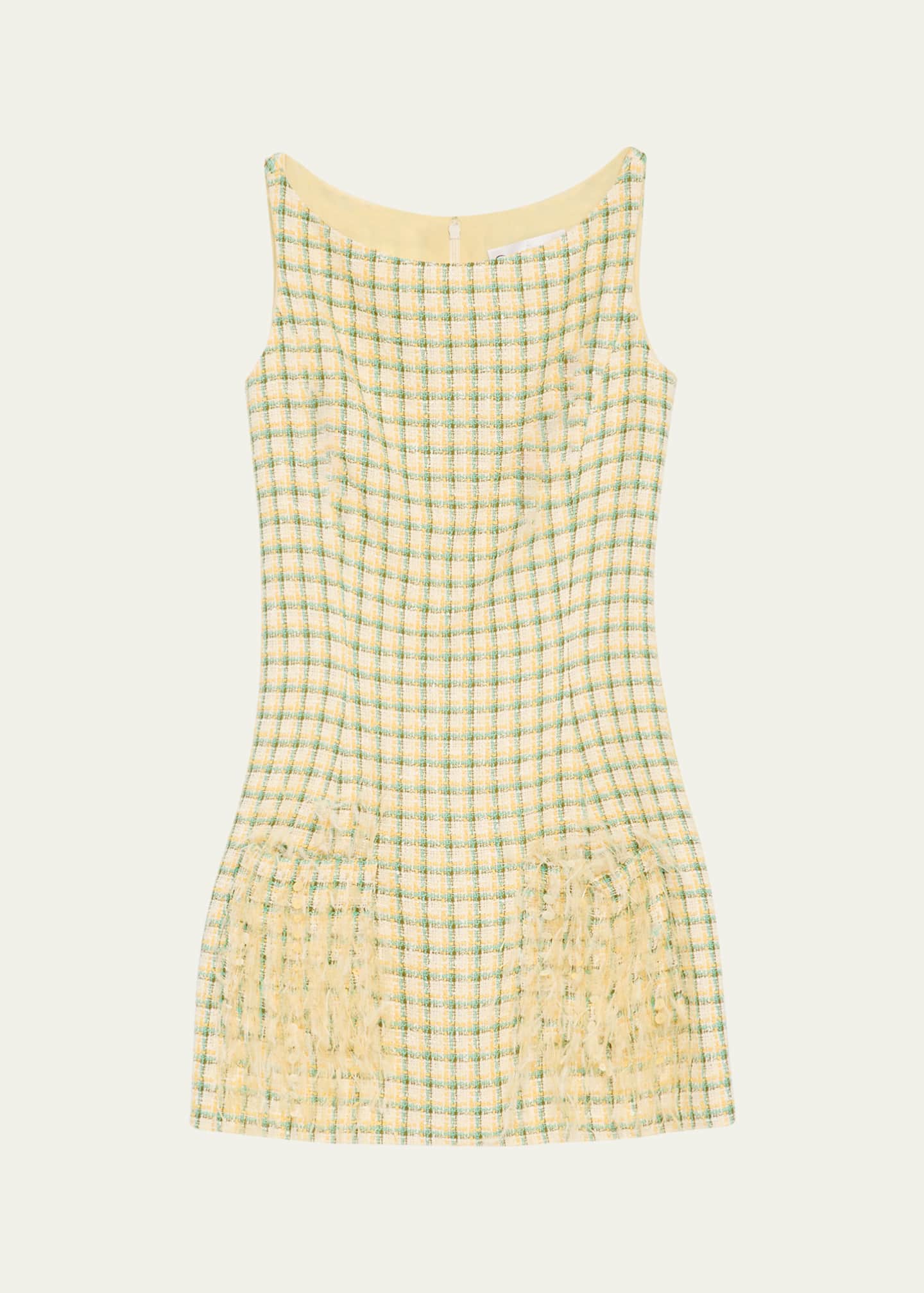 Oscar de la Renta Embellished-Pocket Check Tweed Sleeveless Mini Dress ...
