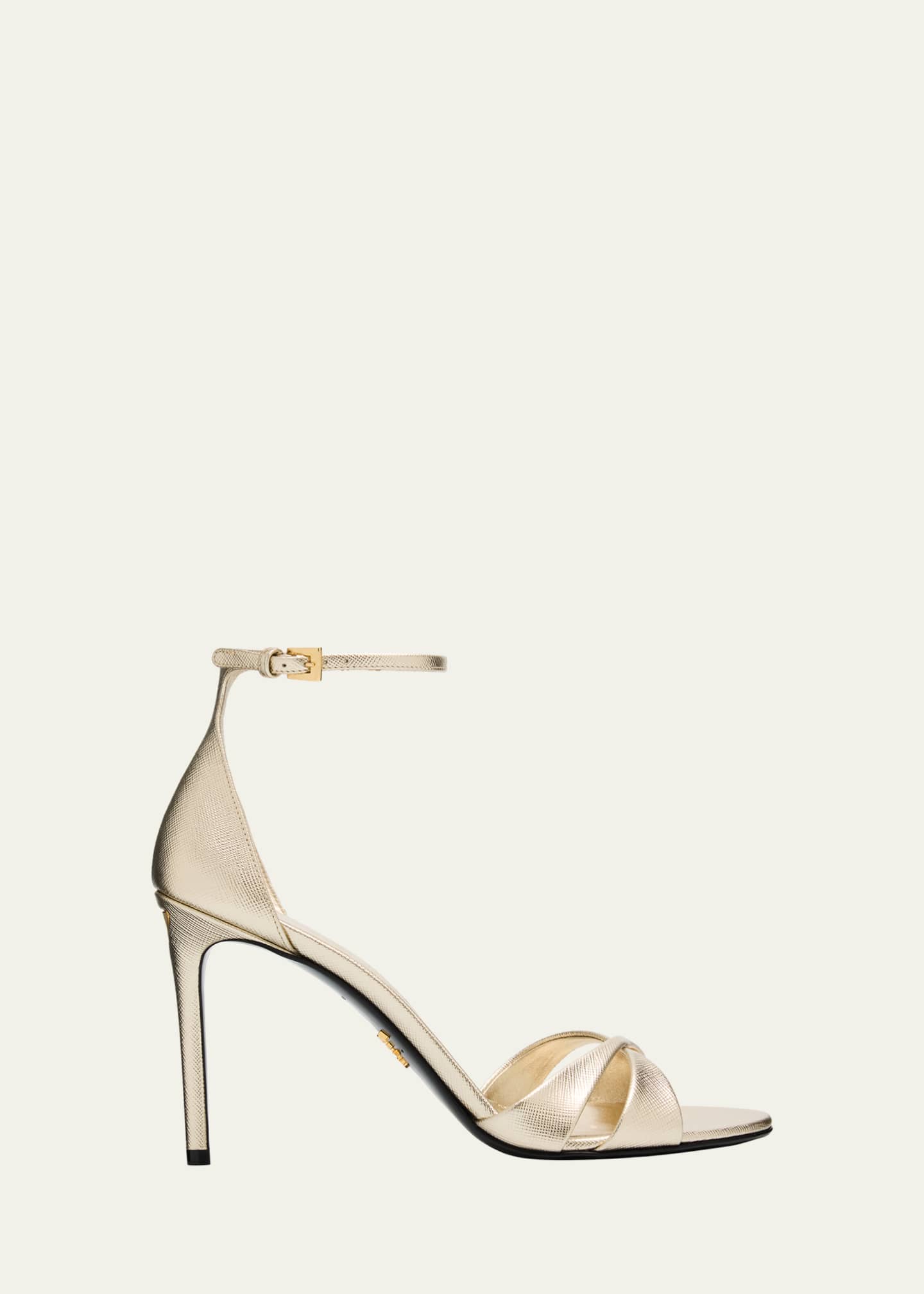 Prada 95mm Vernice Saffiano Leather Ankle-Strap Sandals - Bergdorf Goodman