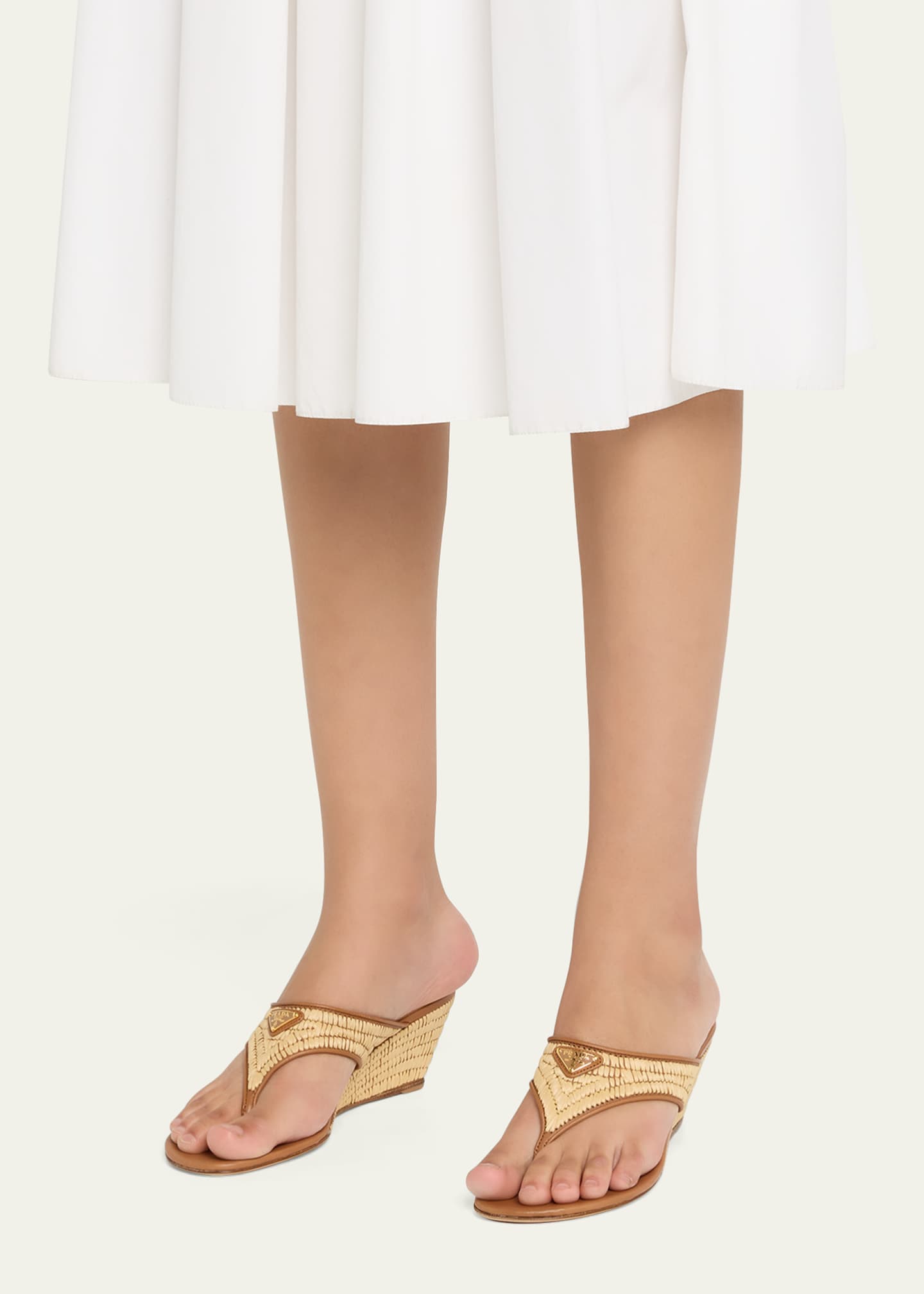 Prada 55mm Triangle Logo Raffia and Leather Thong Sandals - Bergdorf ...