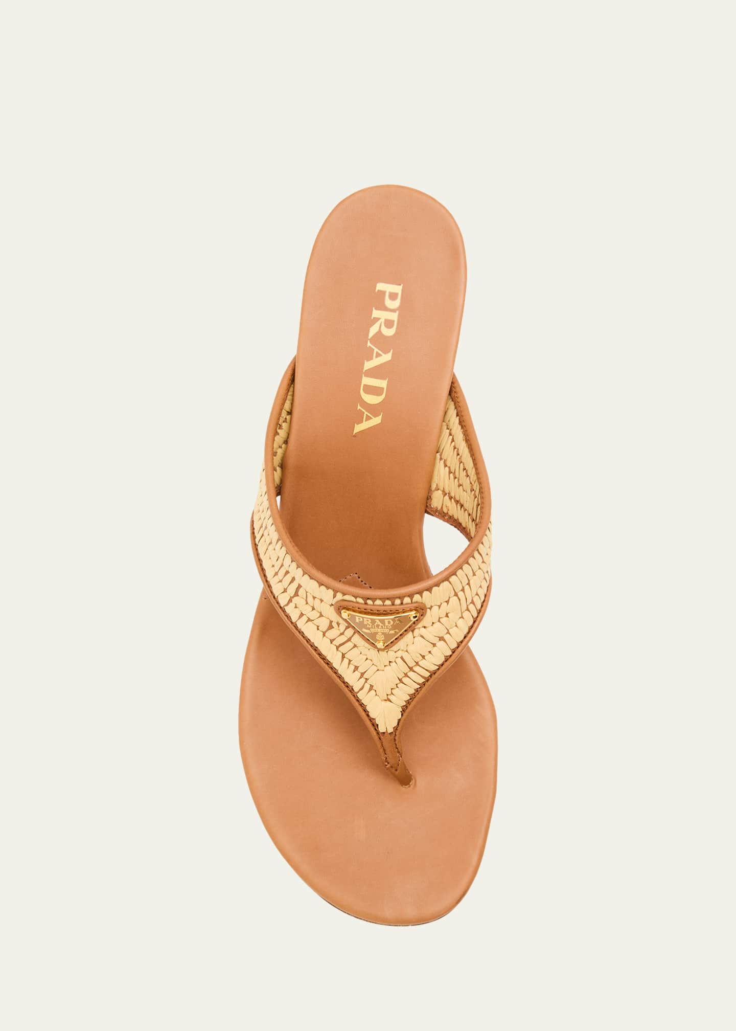 Prada 55mm Triangle Logo Raffia and Leather Thong Sandals - Bergdorf ...