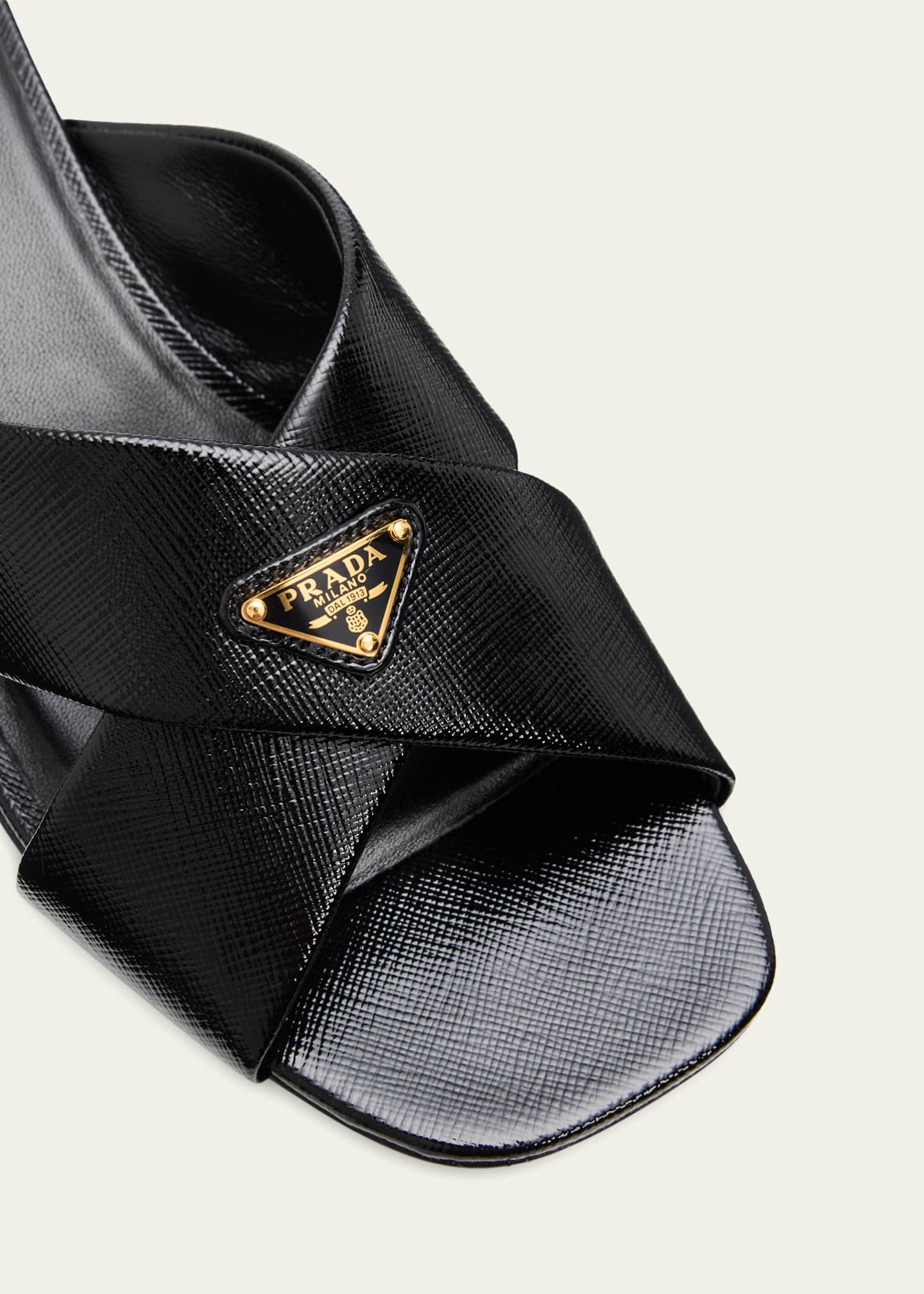 Prada 35mm Triangle Logo Metallic Leather Mule Sandals - Bergdorf Goodman