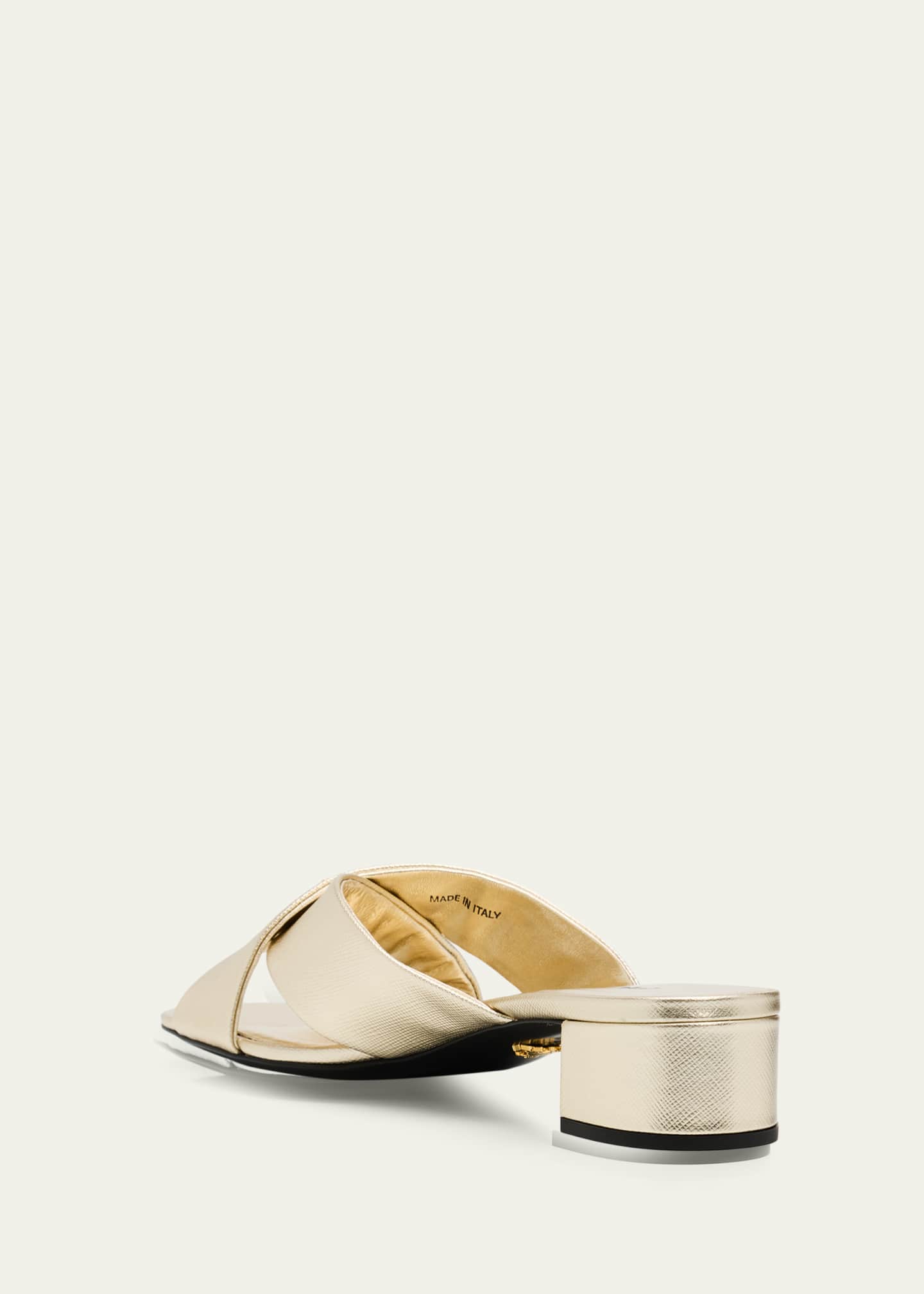 Prada 35mm Triangle Logo Metallic Leather Mule Sandals - Bergdorf Goodman