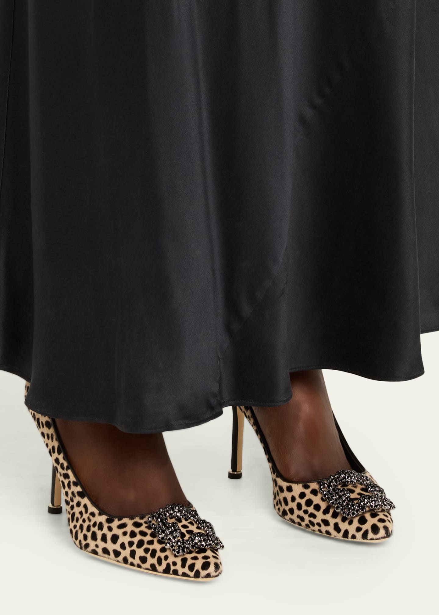 Manolo Blahnik 90mm Hangisi Calf Hair Pumps with Crystal Buckle ...