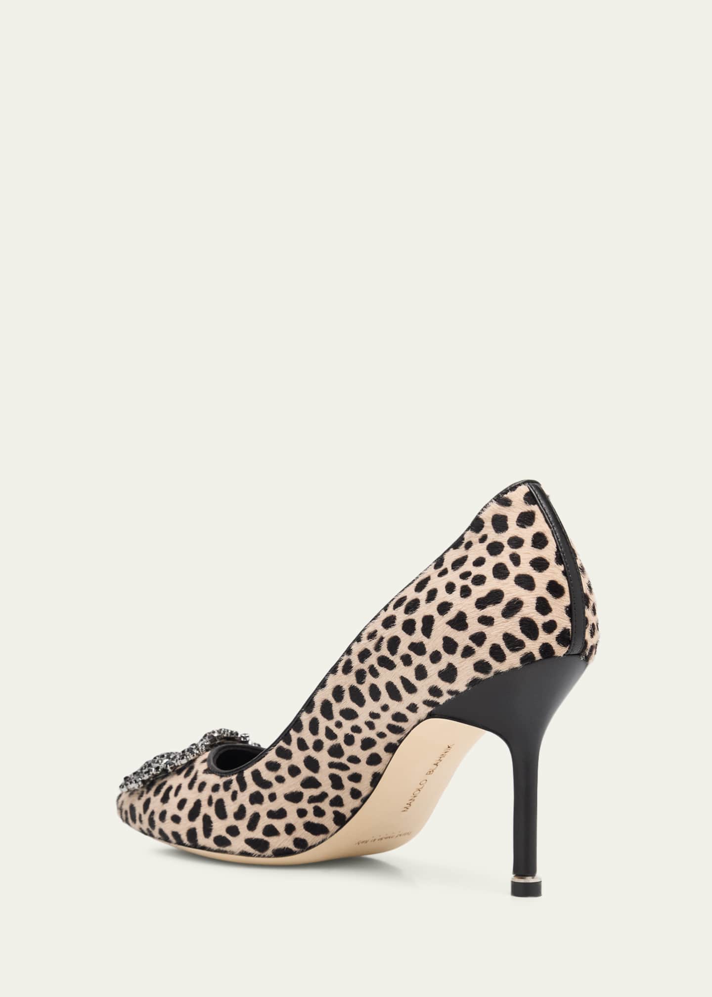 Manolo Blahnik 90mm Hangisi Calf Hair Pumps with Crystal Buckle ...