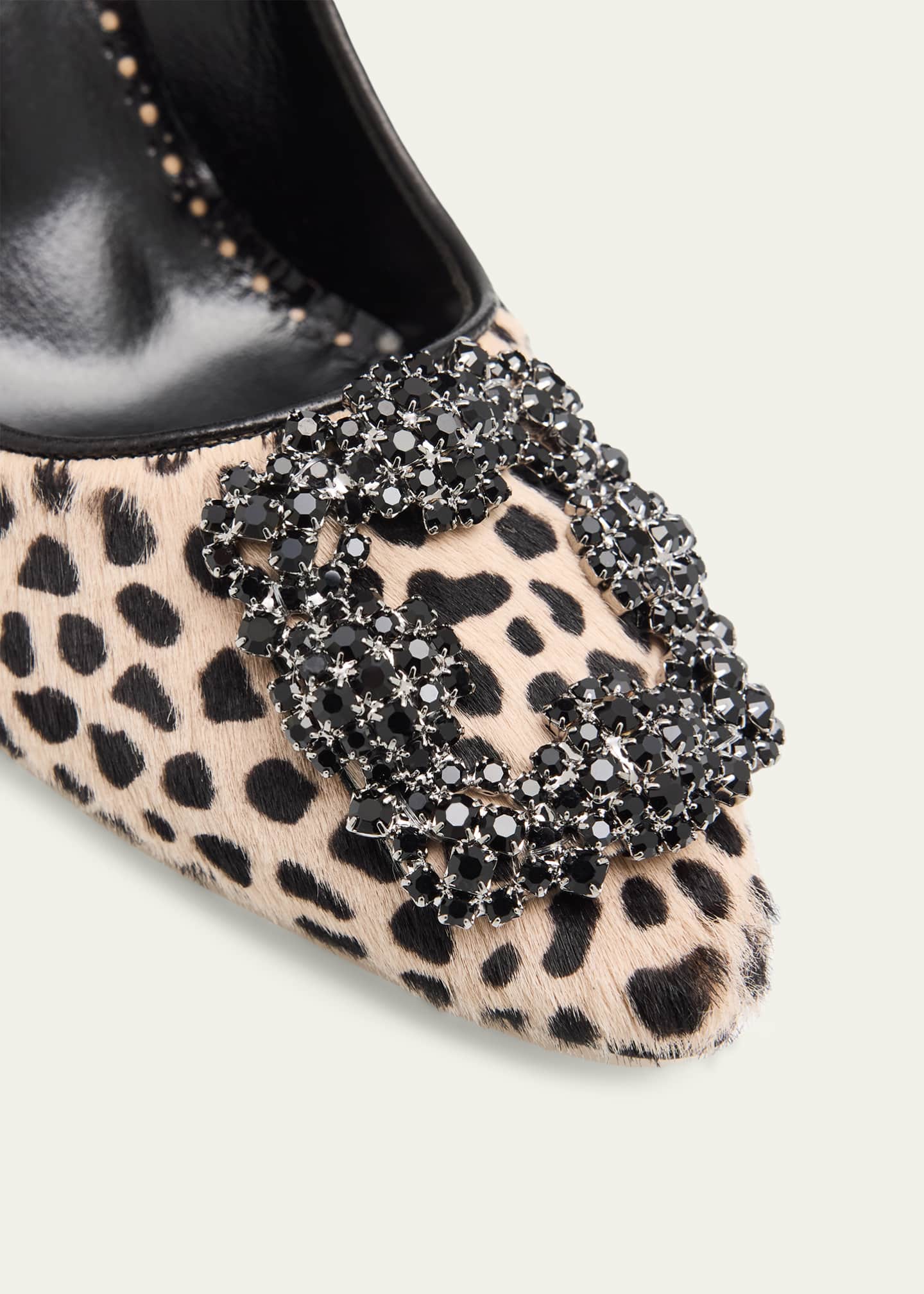 Manolo Blahnik 90mm Hangisi Calf Hair Pumps with Crystal Buckle ...