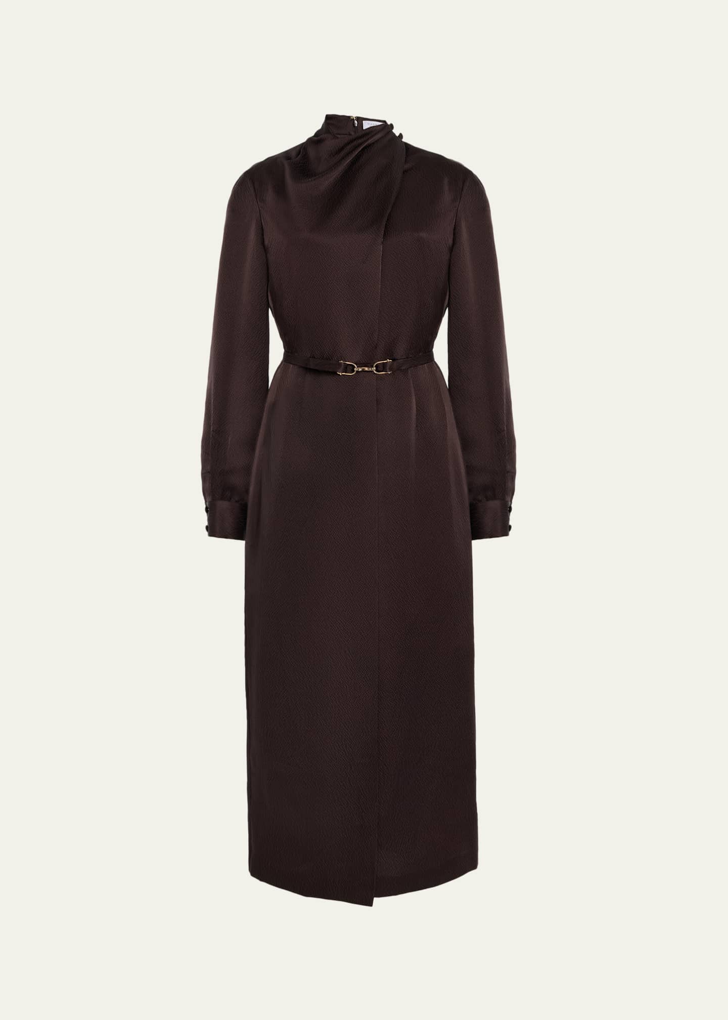 Gabriela Hearst Josef Draped Textured Silk Long-Sleeve Midi Dress With ...