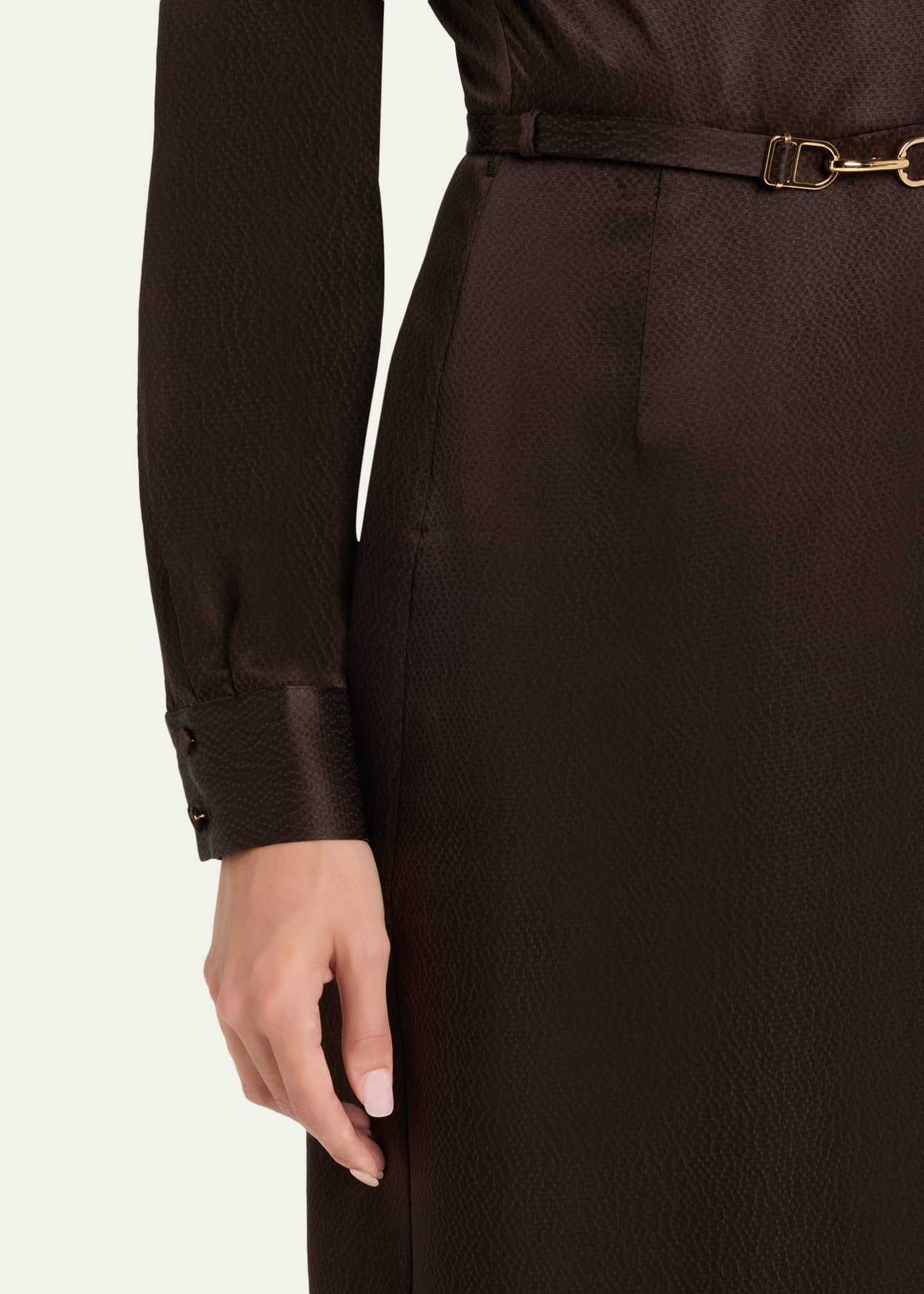 Gabriela Hearst Josef Draped Textured Silk Long-Sleeve Midi Dress With ...