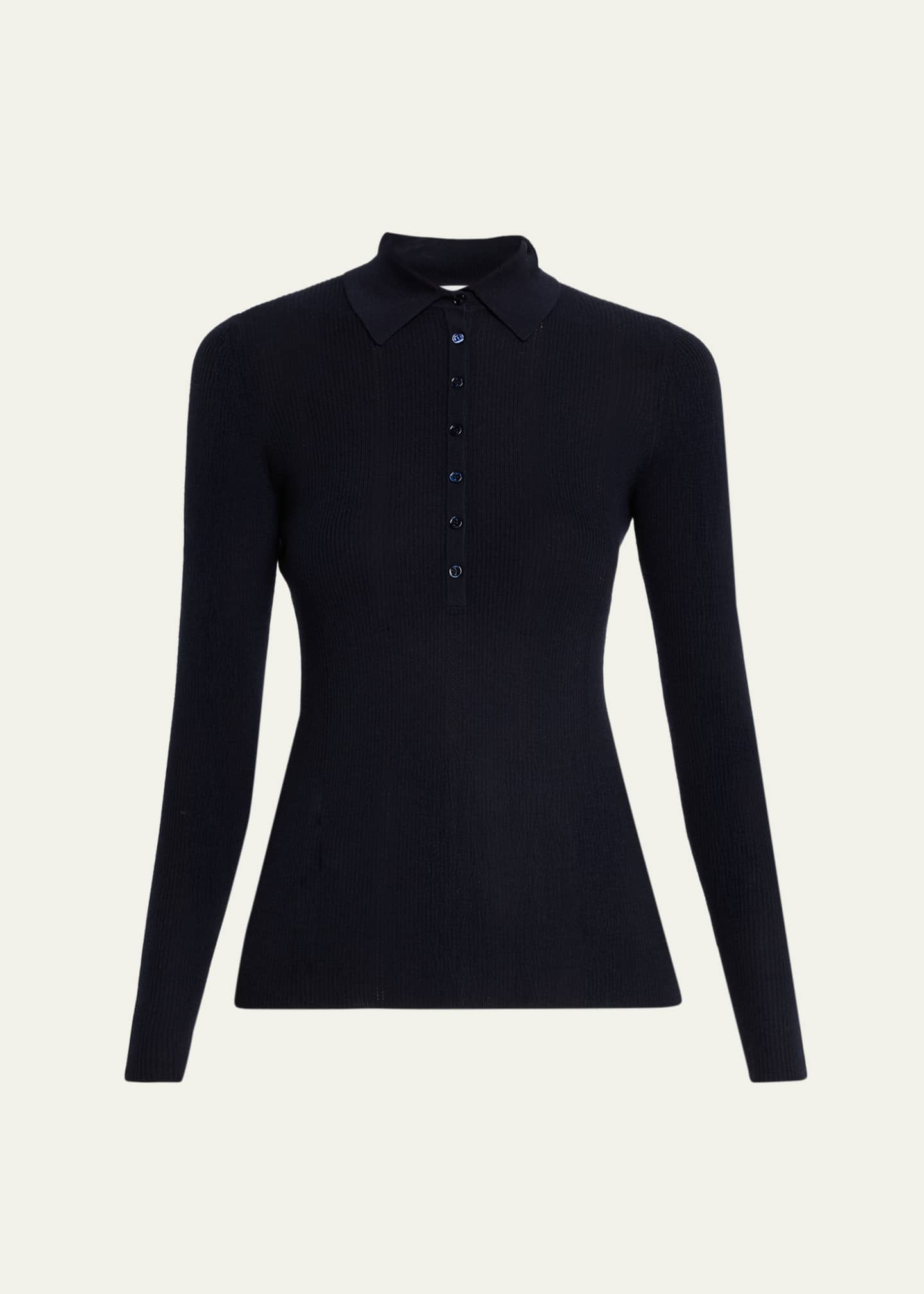 Gabriela Hearst Sophia Rib Knit Long-Sleeve Polo Shirt - Bergdorf Goodman