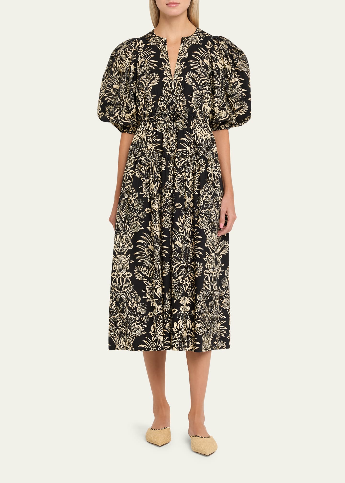 Ulla Johnson Harriet Floral Poplin Puff-Sleeve Midi Dress - Bergdorf ...