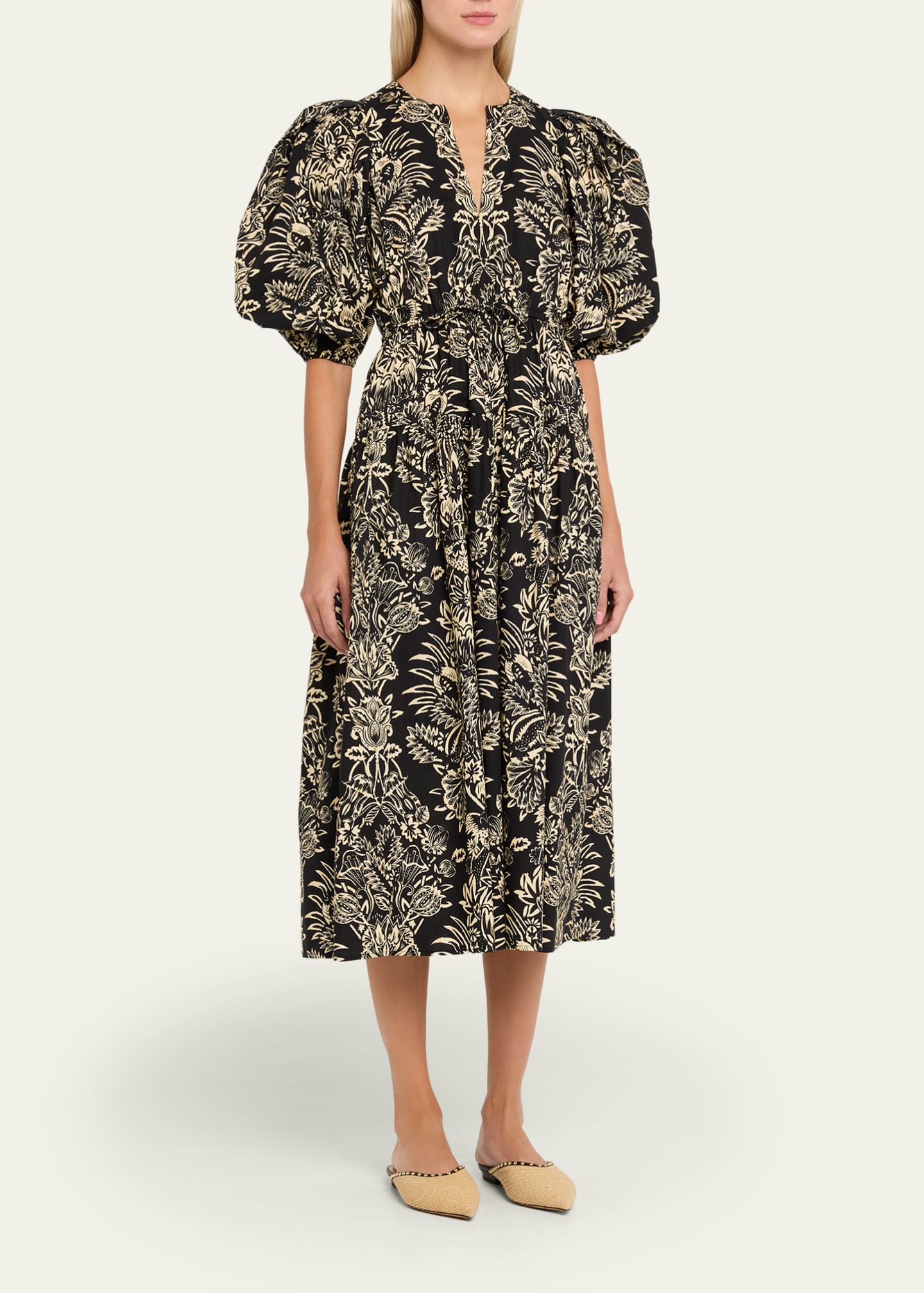 Ulla Johnson Harriet Floral Poplin Puff-Sleeve Midi Dress - Bergdorf Goodman