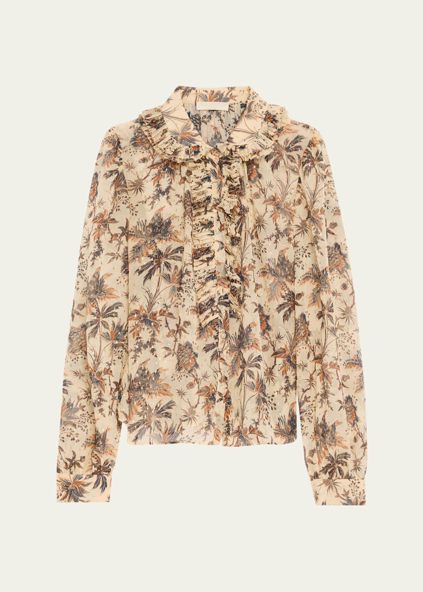 Ulla Johnson Nina Metallic Fil-Coupe Chiffon Ruffle Button-Down Blouse - Bergdorf Goodman