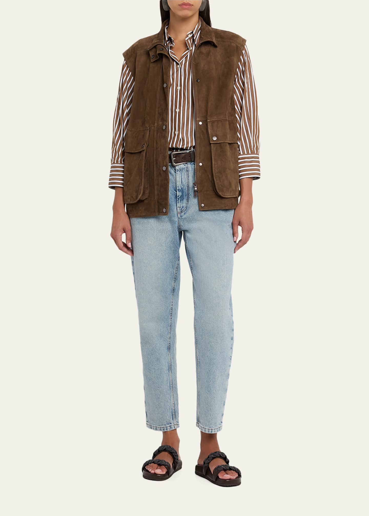 Brunello Cucinelli Authentic Denim Relaxed Tapered-Leg Ankle Jeans ...