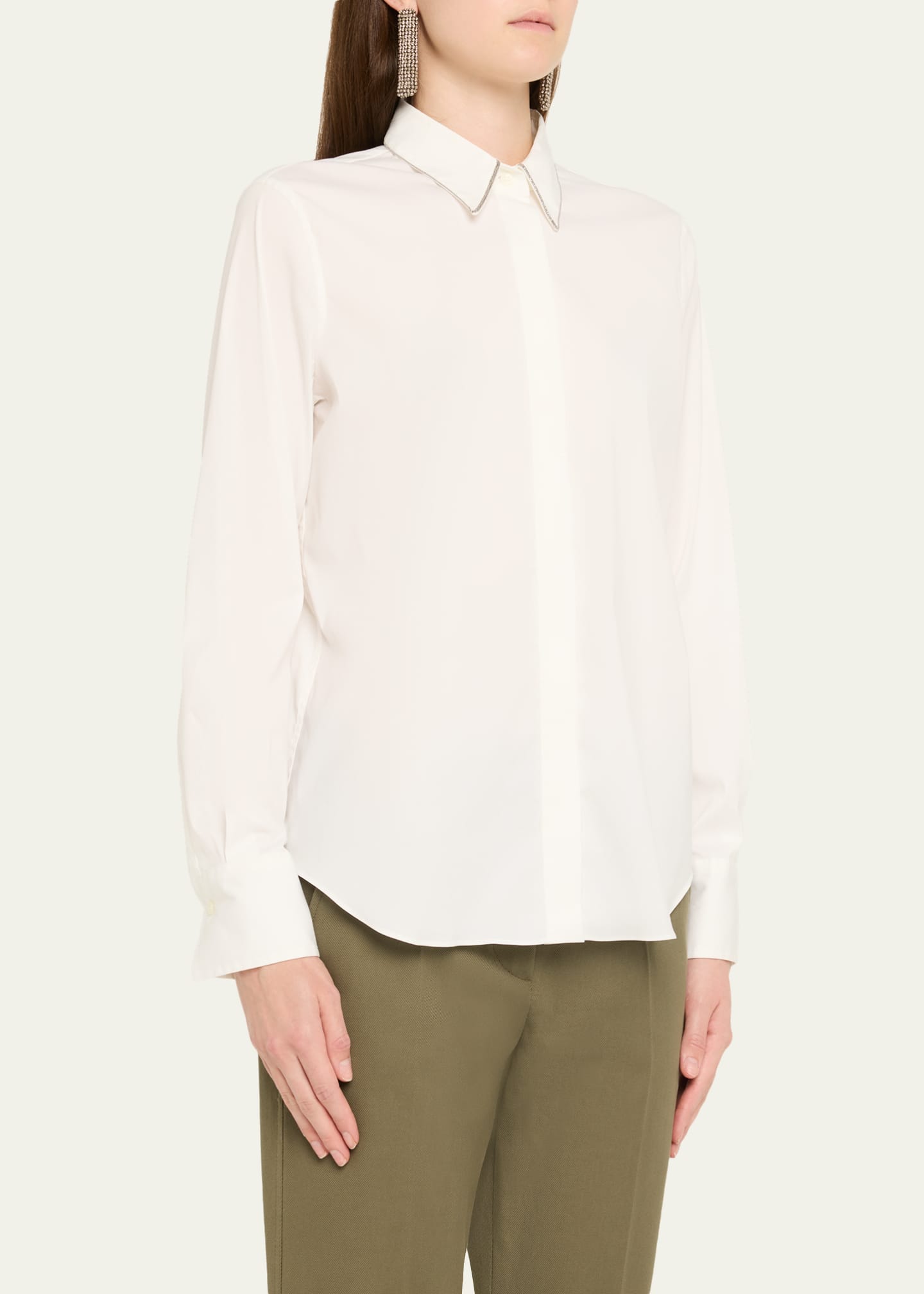 Brunello Cucinelli Monili-Trim Cotton Poplin Button-Down Shirt ...
