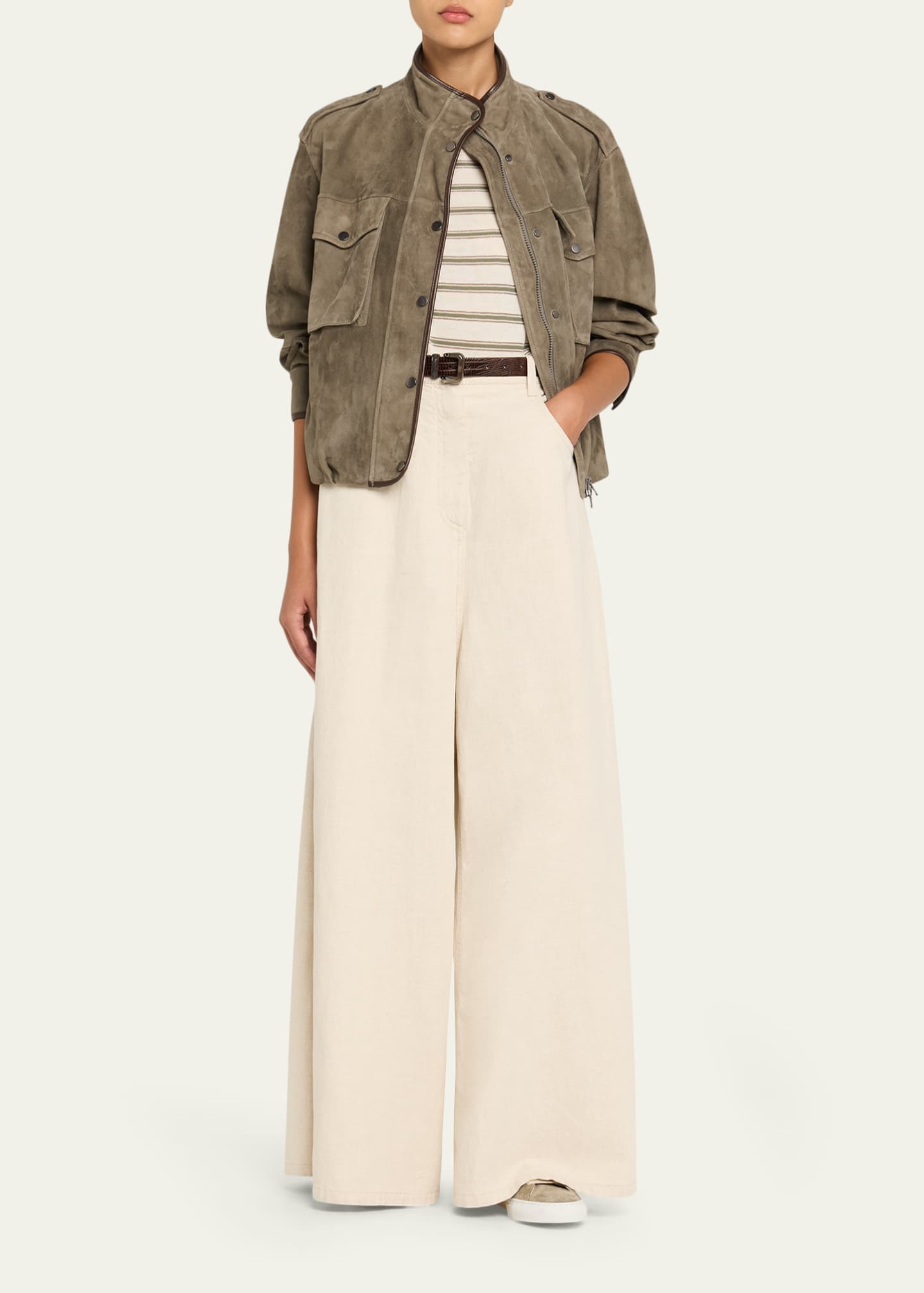 Brunello Cucinelli Couture Suede Utility Jacket With Contrast Leather ...