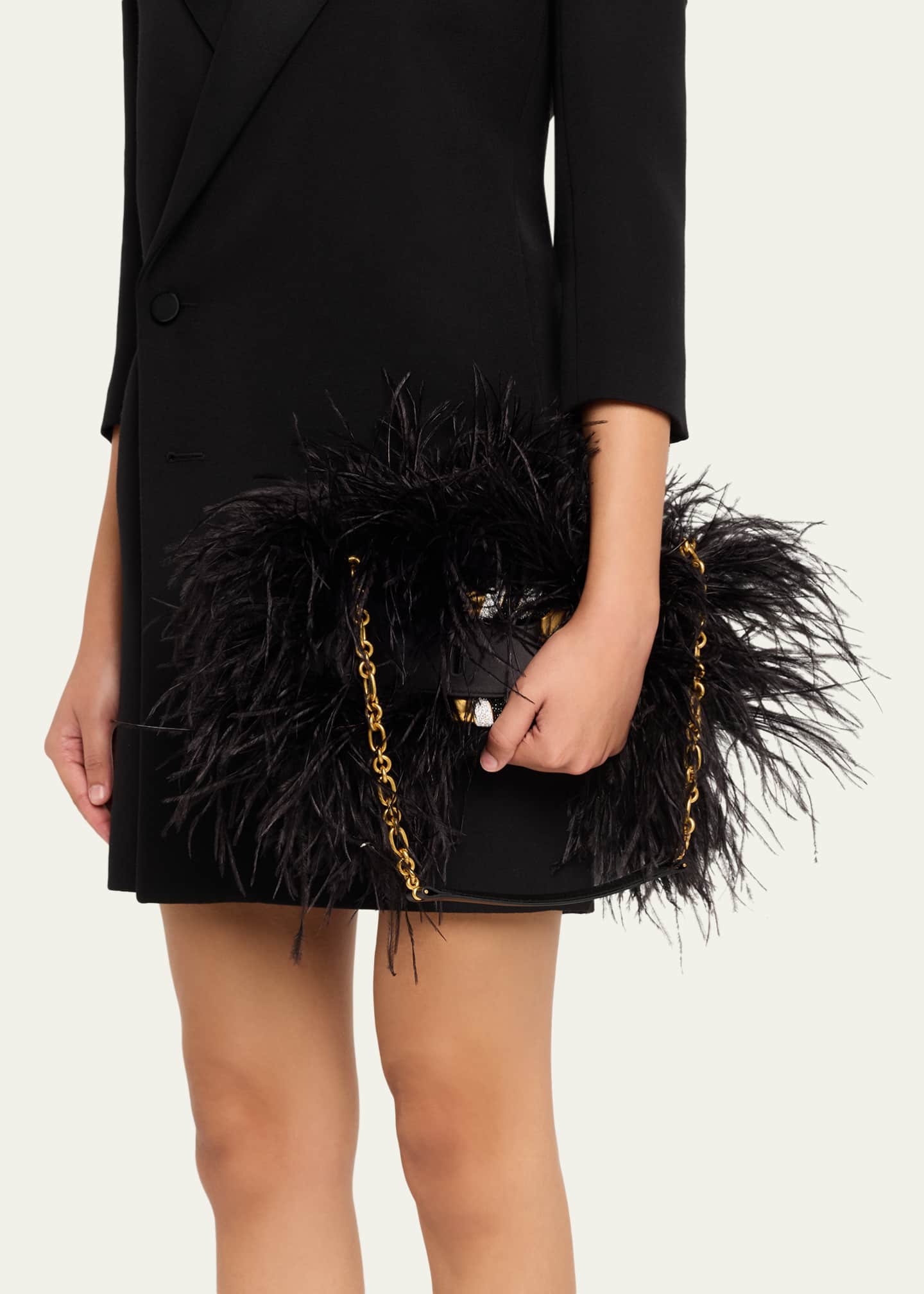 Balmain Anthem Belted Feather Shoulder Bag - Bergdorf Goodman