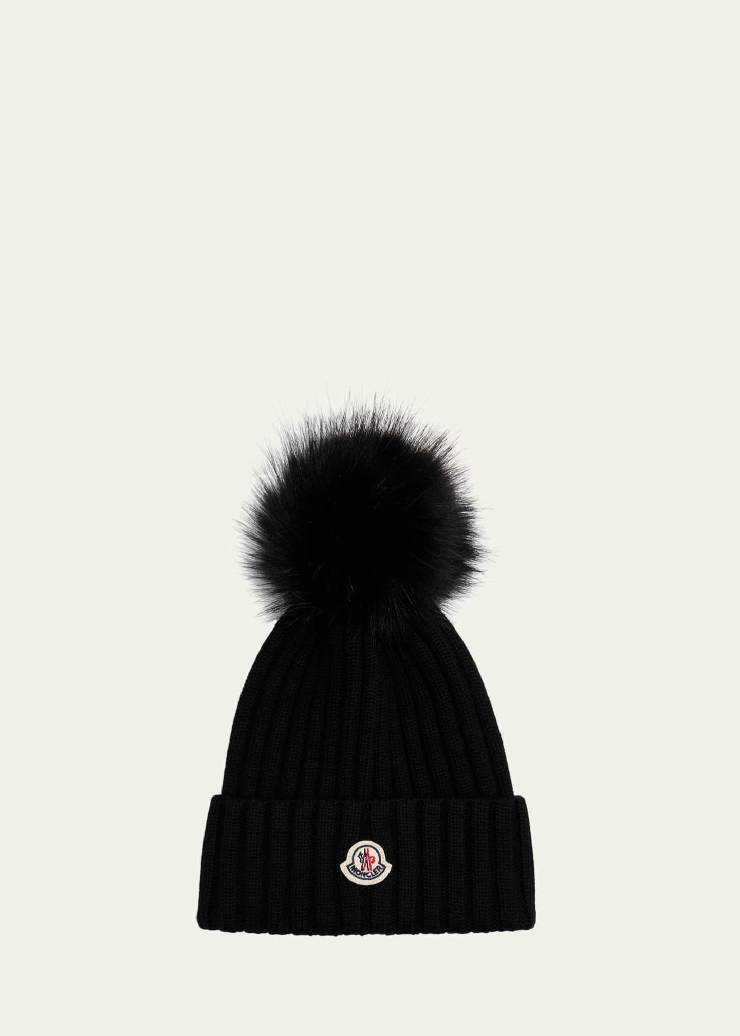 Moncler Ribbed Beanie with Faux Fur Pom - Bergdorf Goodman
