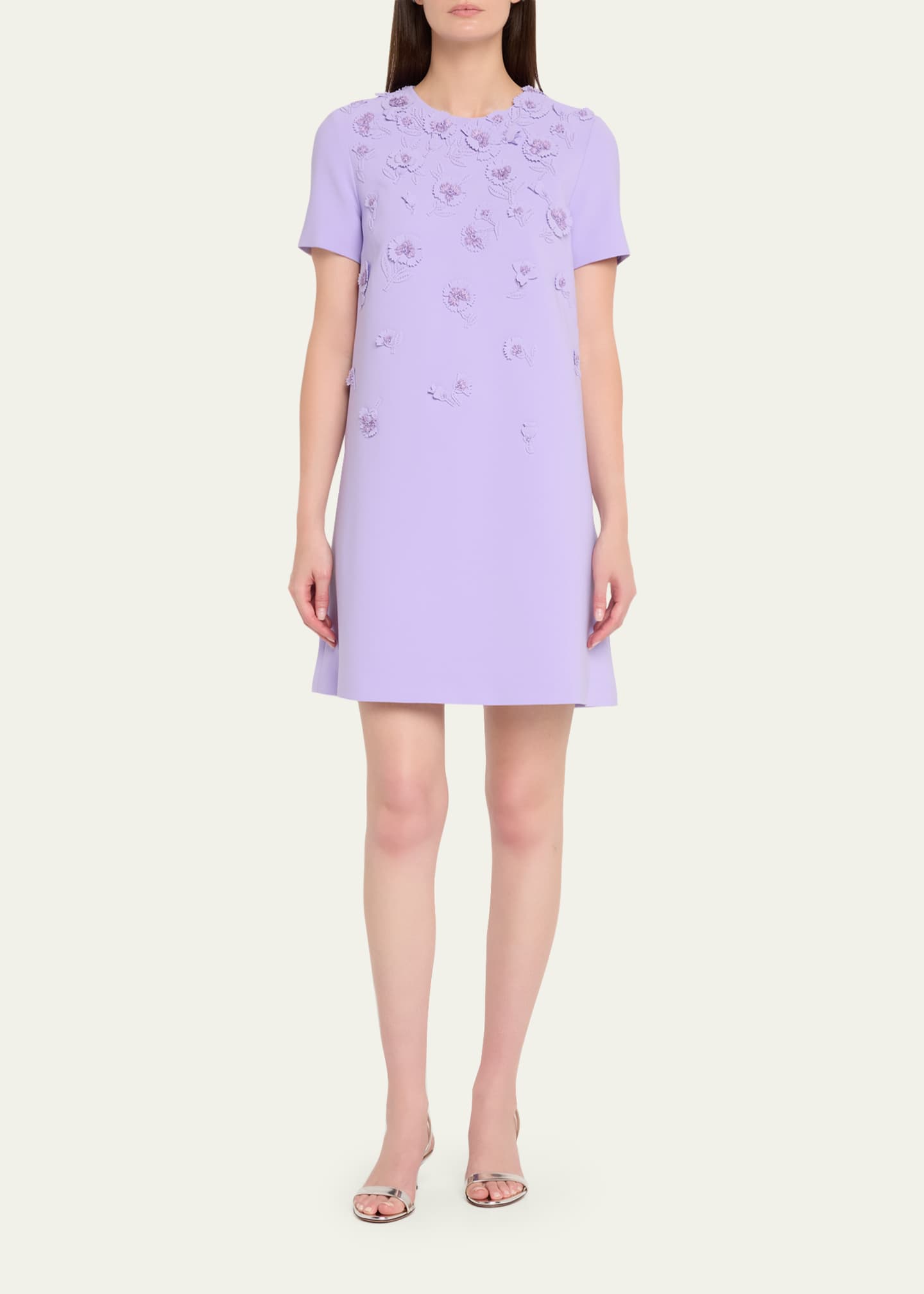 Carolina Herrera Carnation Embroidered Short-Sleeve Mini Dress ...