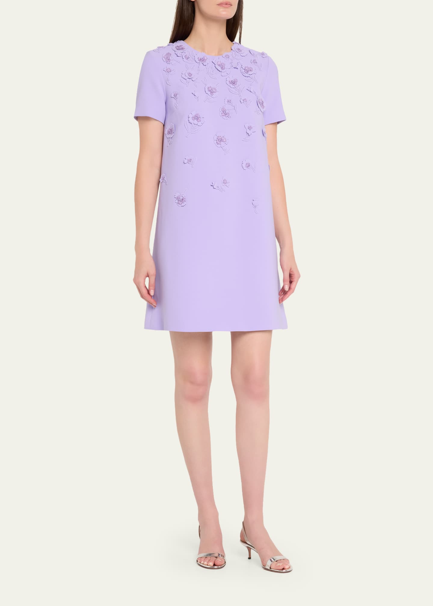 Carolina Herrera Carnation Embroidered Short-Sleeve Mini Dress ...