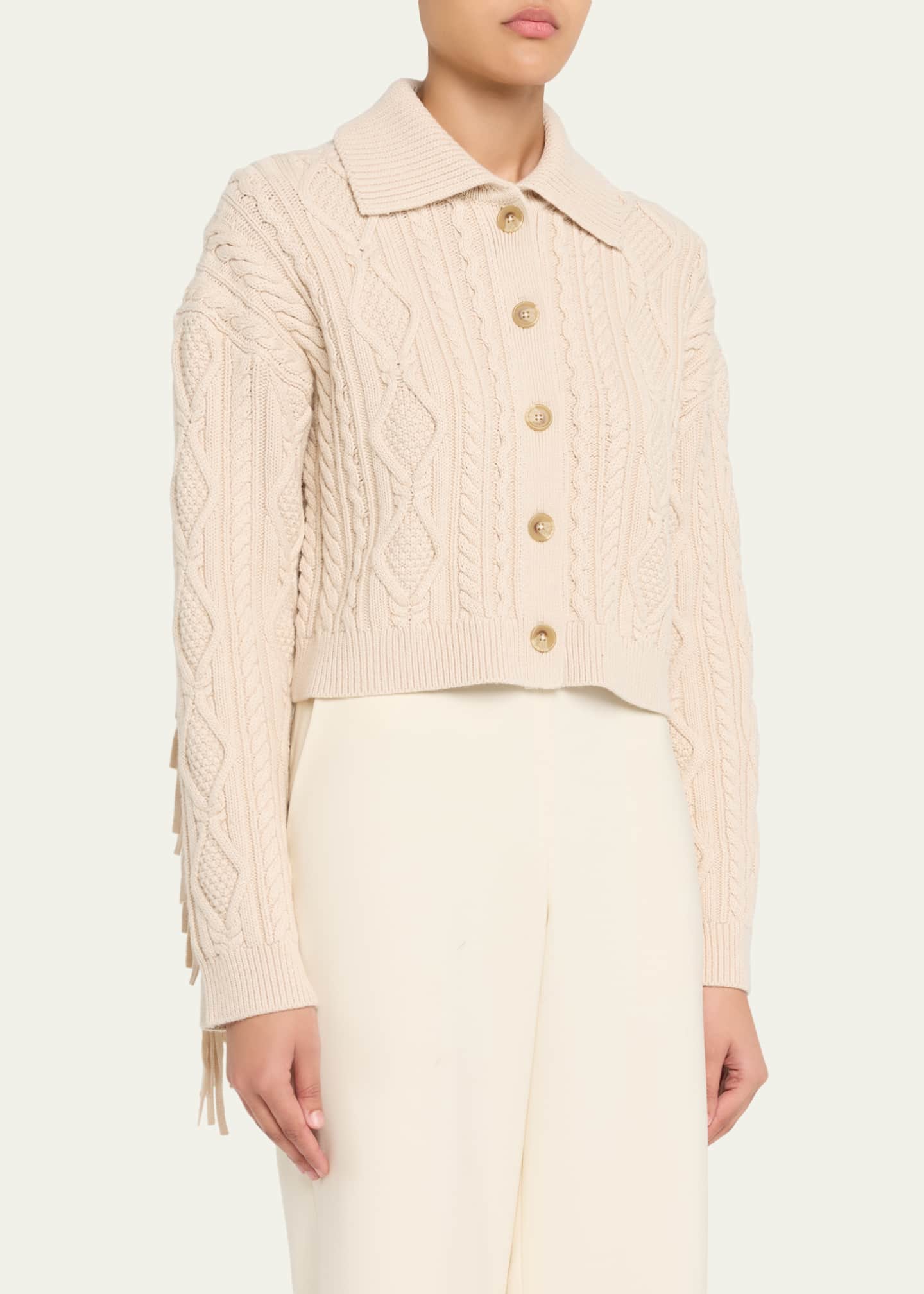 SIMKHAI Virginia Cable-Knit Fringe Cropped Cardigan - Bergdorf Goodman