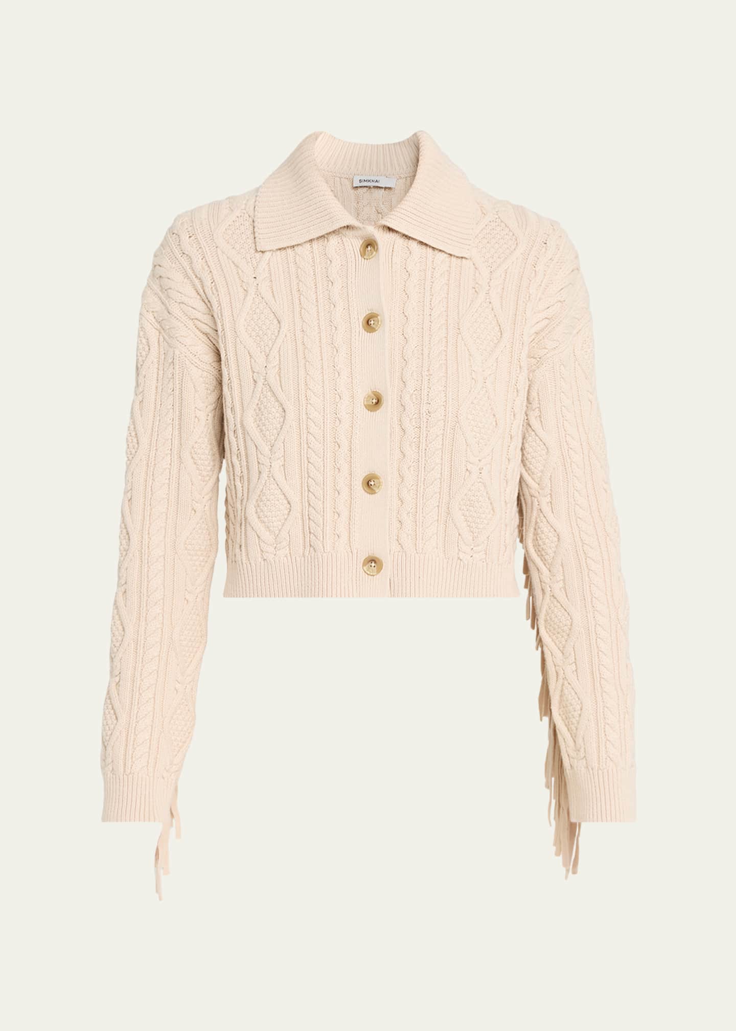 SIMKHAI Virginia Cable-Knit Fringe Cropped Cardigan - Bergdorf Goodman