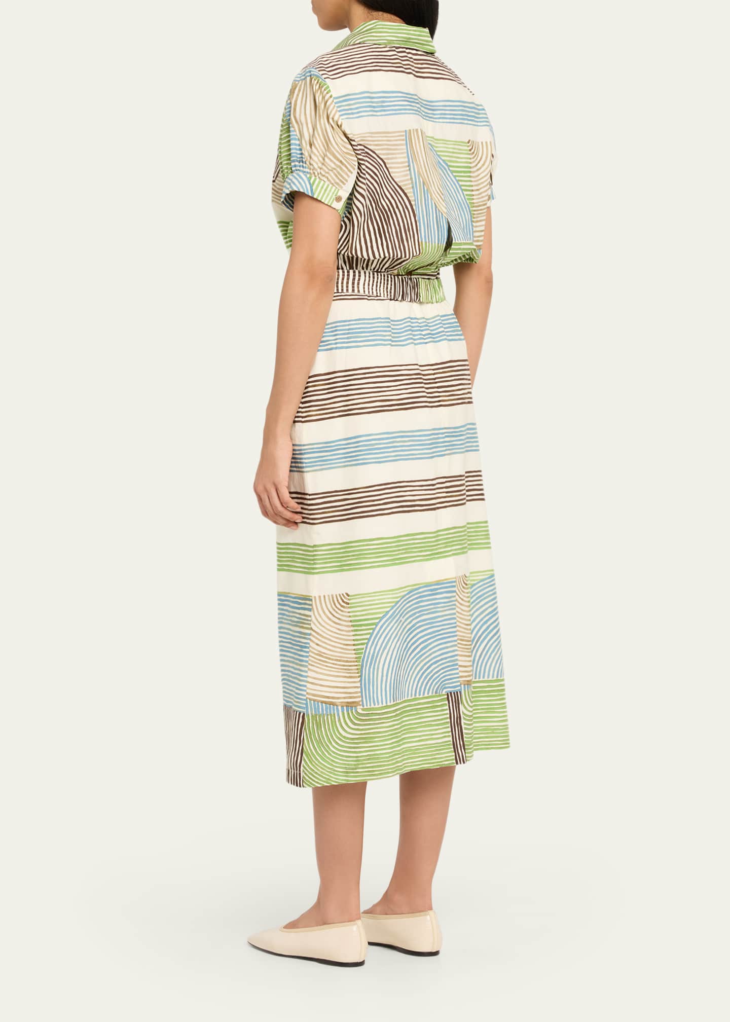 Silvia Tcherassi Odila Striped Short-Sleeve Midi Shirtdress With Belt ...