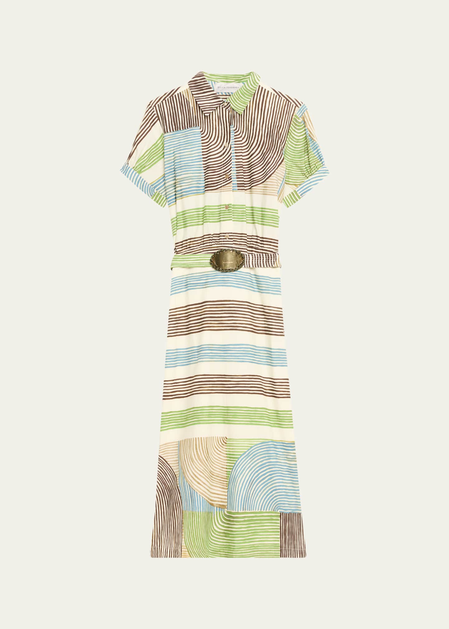 Silvia Tcherassi Odila Striped Short-Sleeve Midi Shirtdress With Belt ...